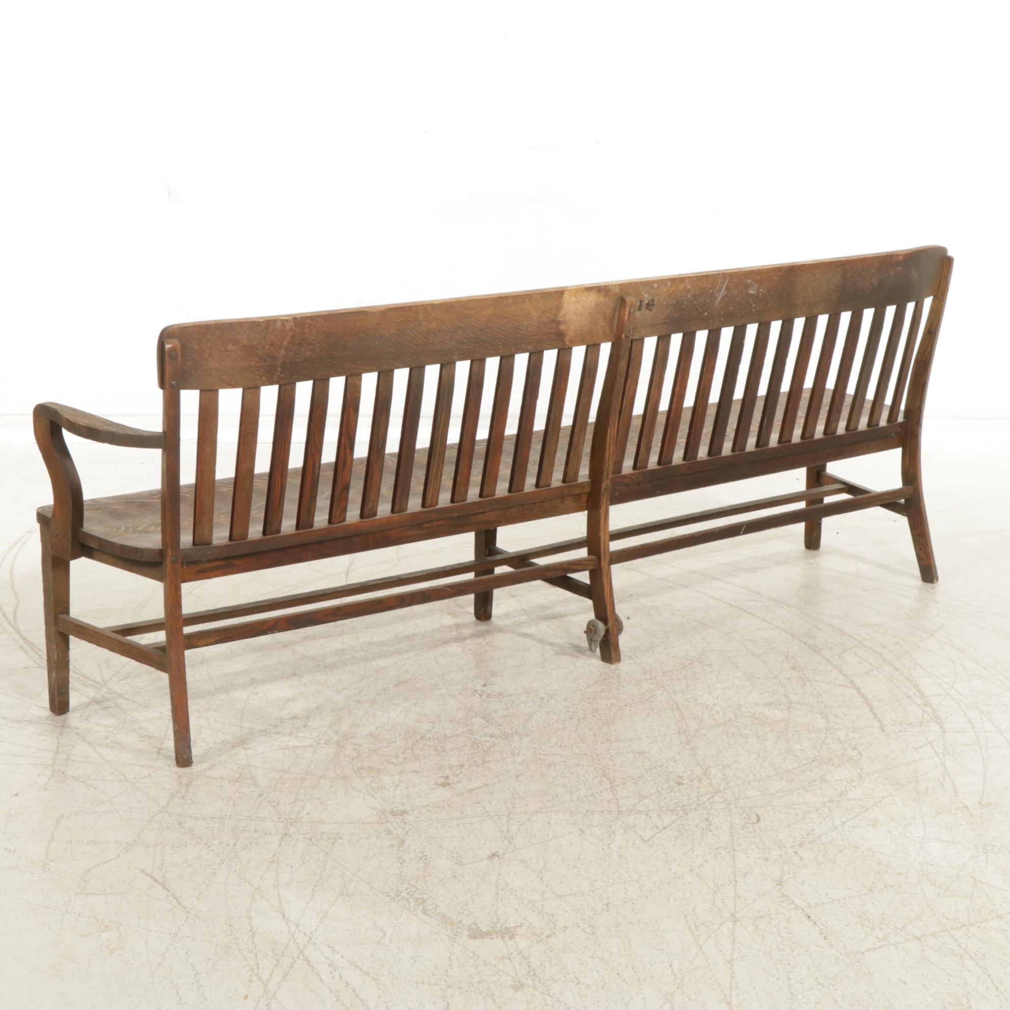 Oak Long Slat Back Bench, Early 20th Century | EBTH