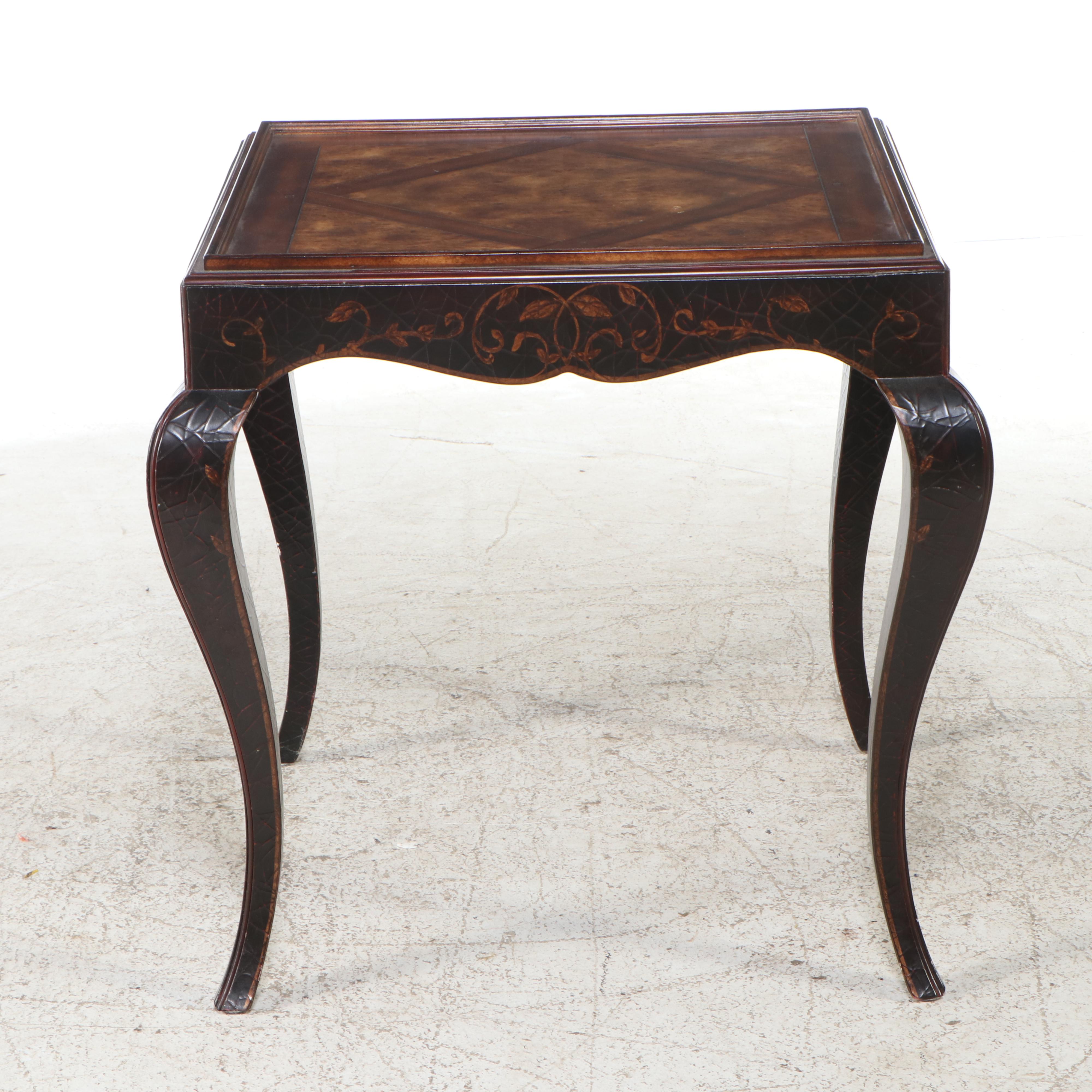 Baker Milling Road Crackle Lacquered End Table with a Parquet Burl Top | EBTH