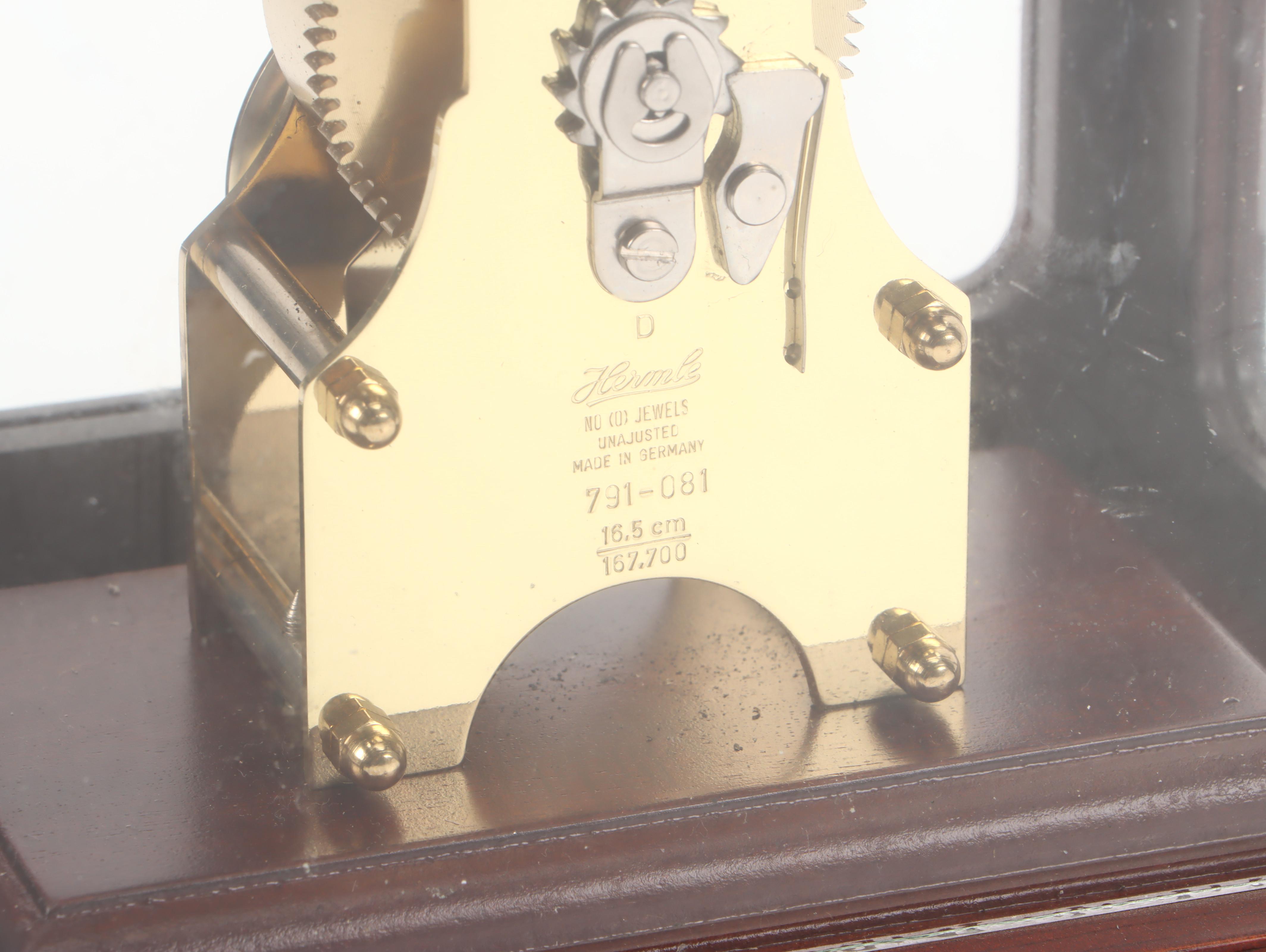 German Hermle Wooden and Glass Arched Skeleton Mantel Clock | EBTH