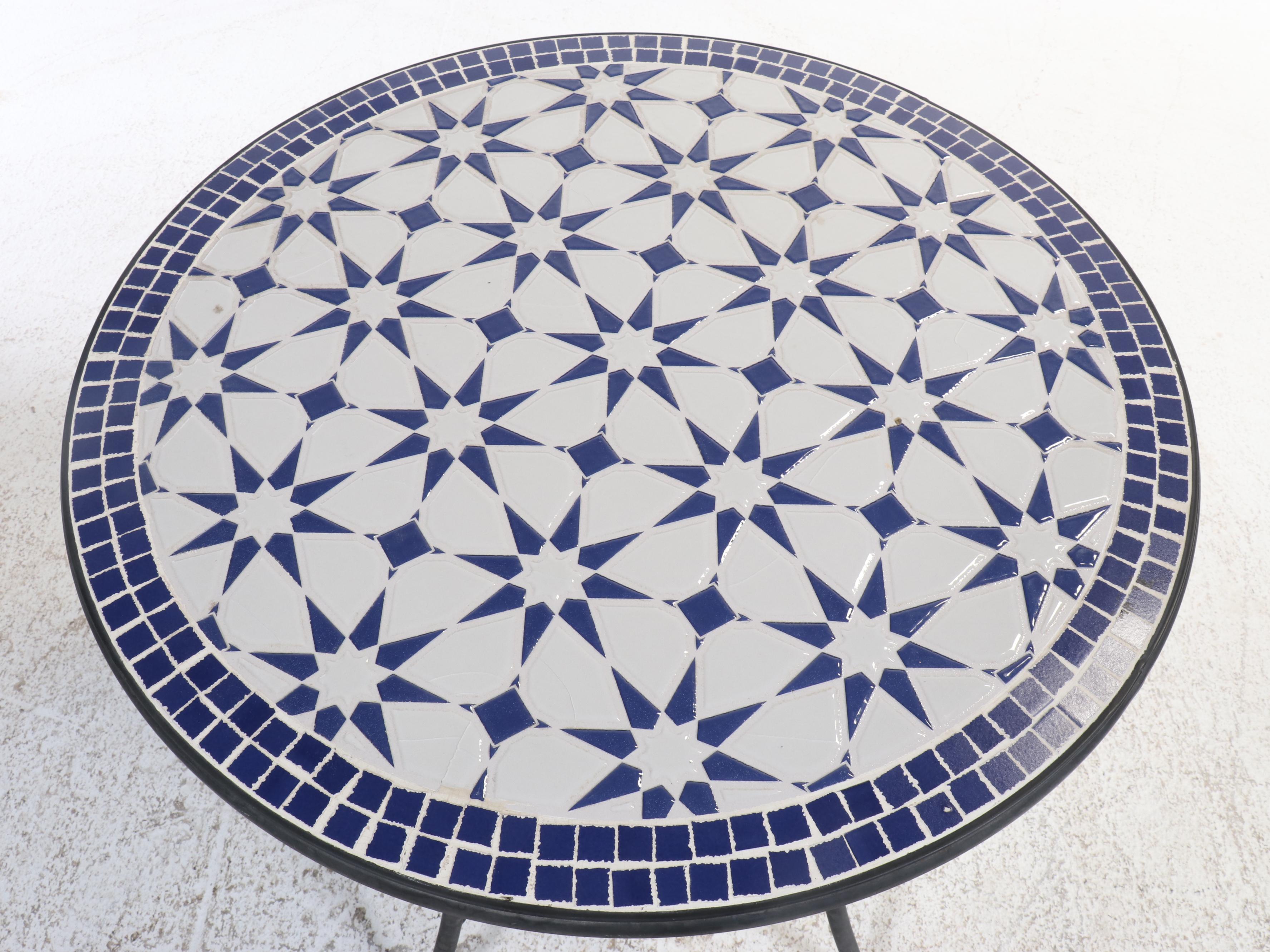 Wrought Iron Mosaic Tile Patio Table with Pair of Wire Armchairs | EBTH