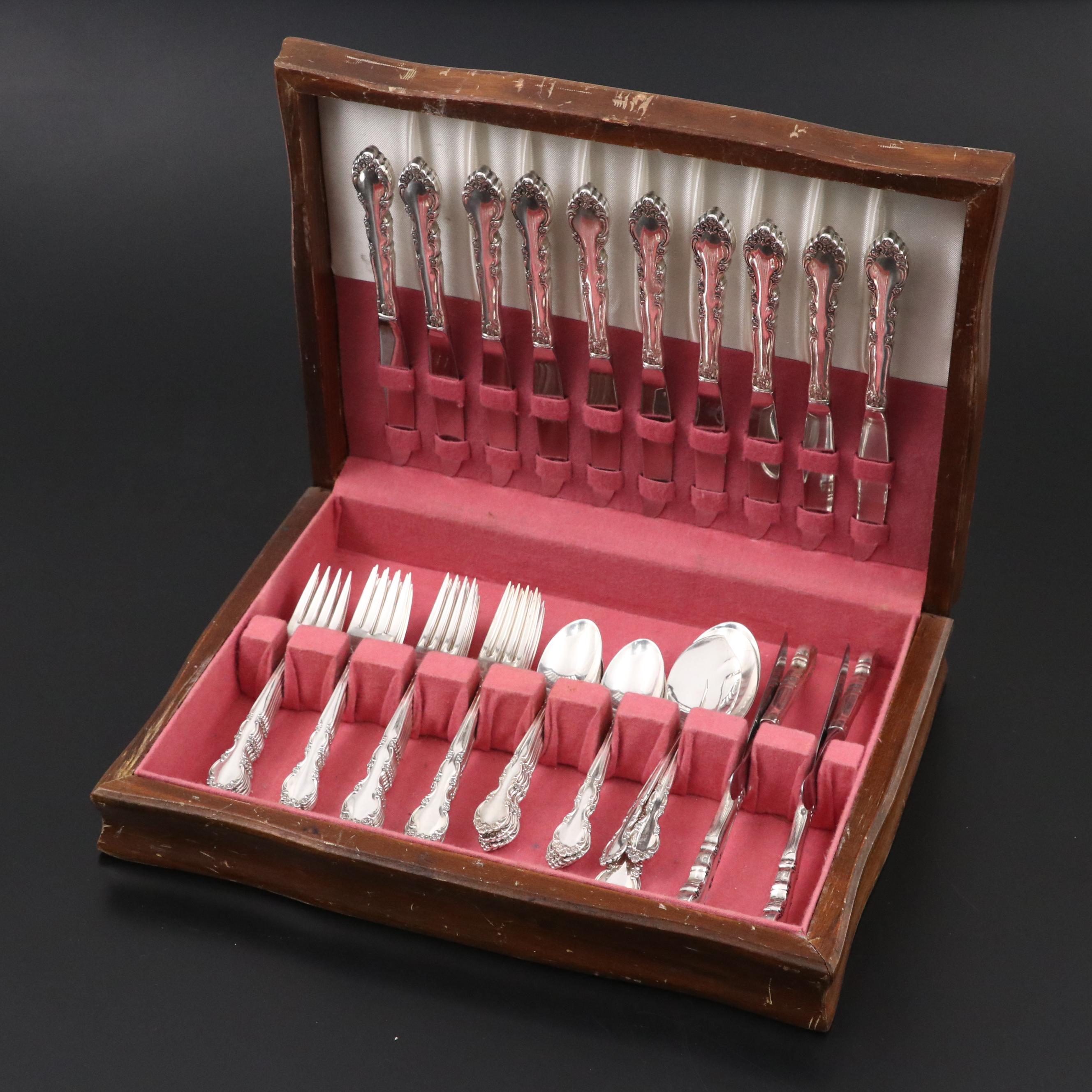 Heirloom Sterling Silver "Grandeur" Flatware with Wooden Storage Chest ...