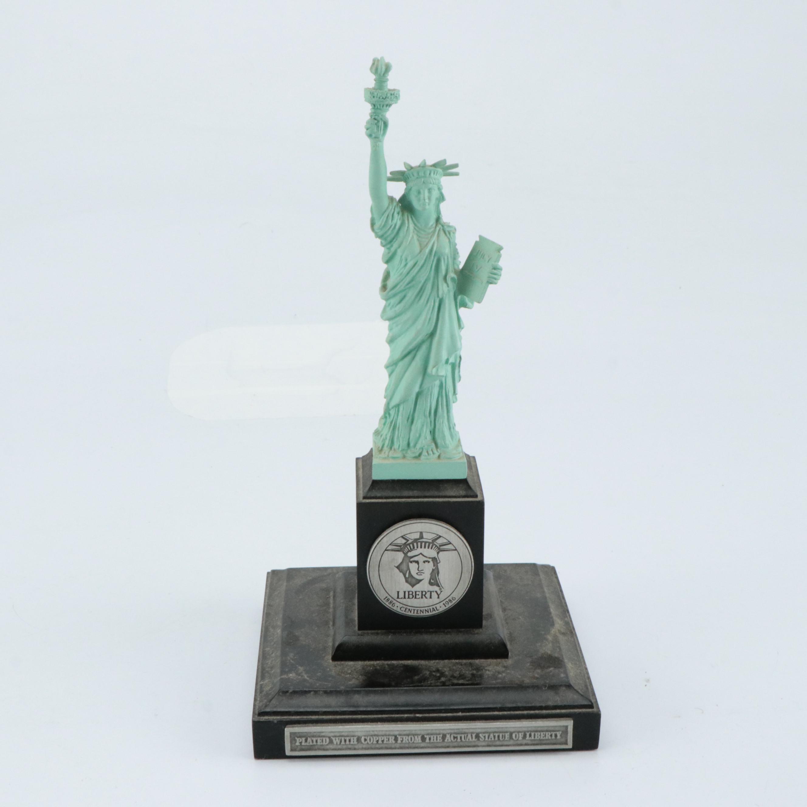 Elgin Metal Desk Clock with Brass Coin Bank, Wooden Box, and Statue of ...
