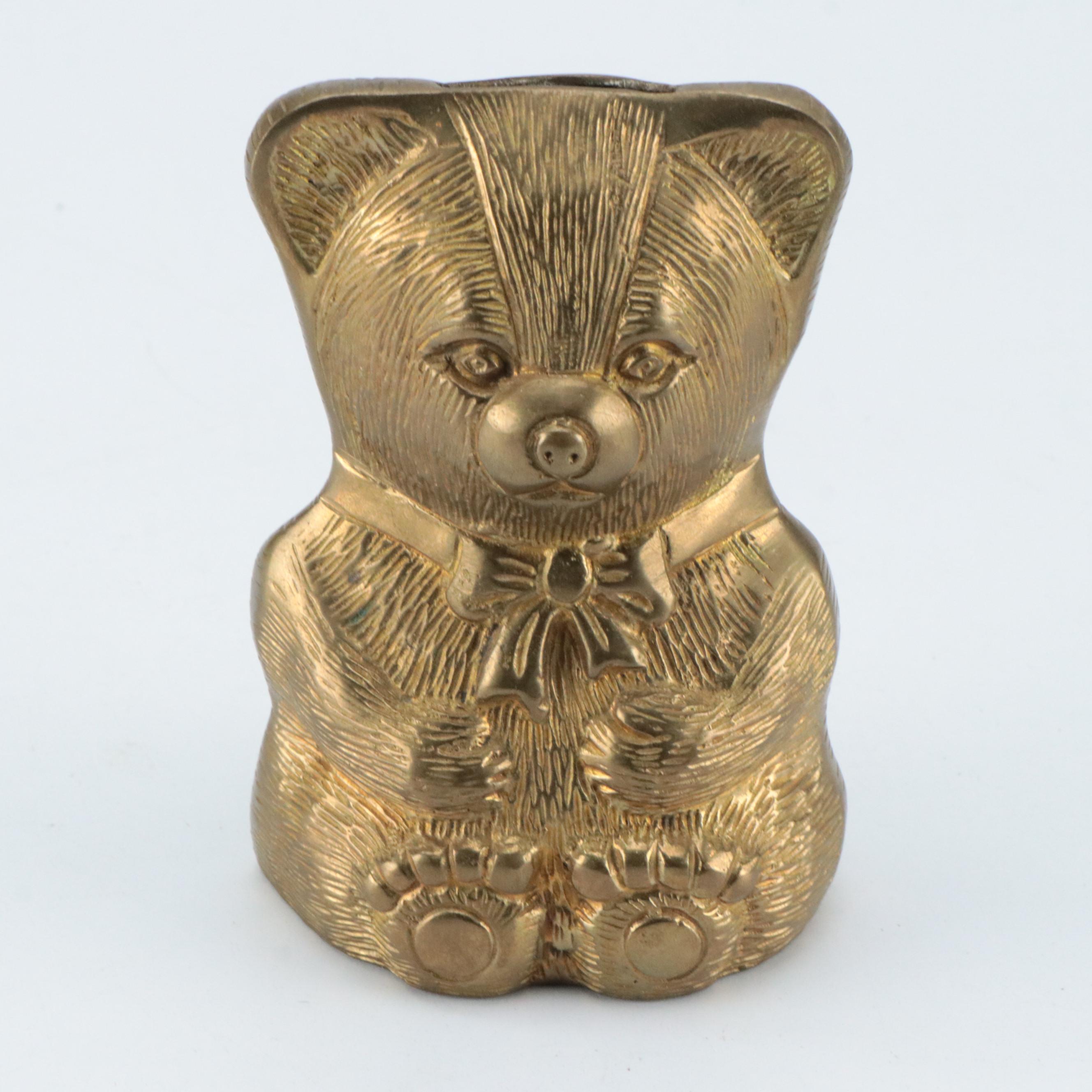 Elgin Metal Desk Clock with Brass Coin Bank, Wooden Box, and Statue of ...