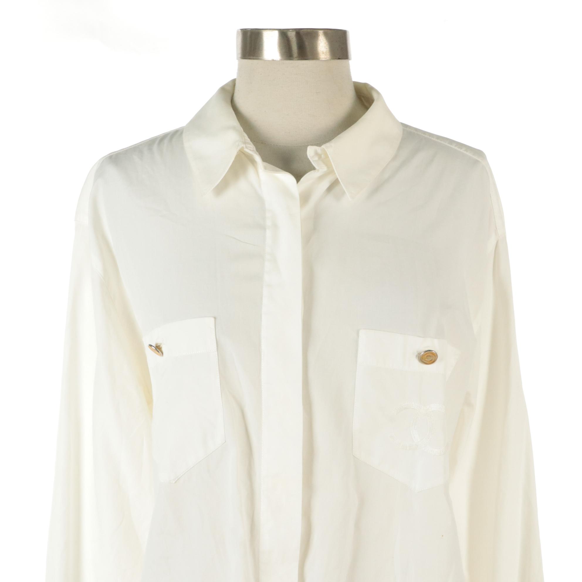Chanel Boutique Button-Up Shirt with Embroidered Interlocking CC Logo ...
