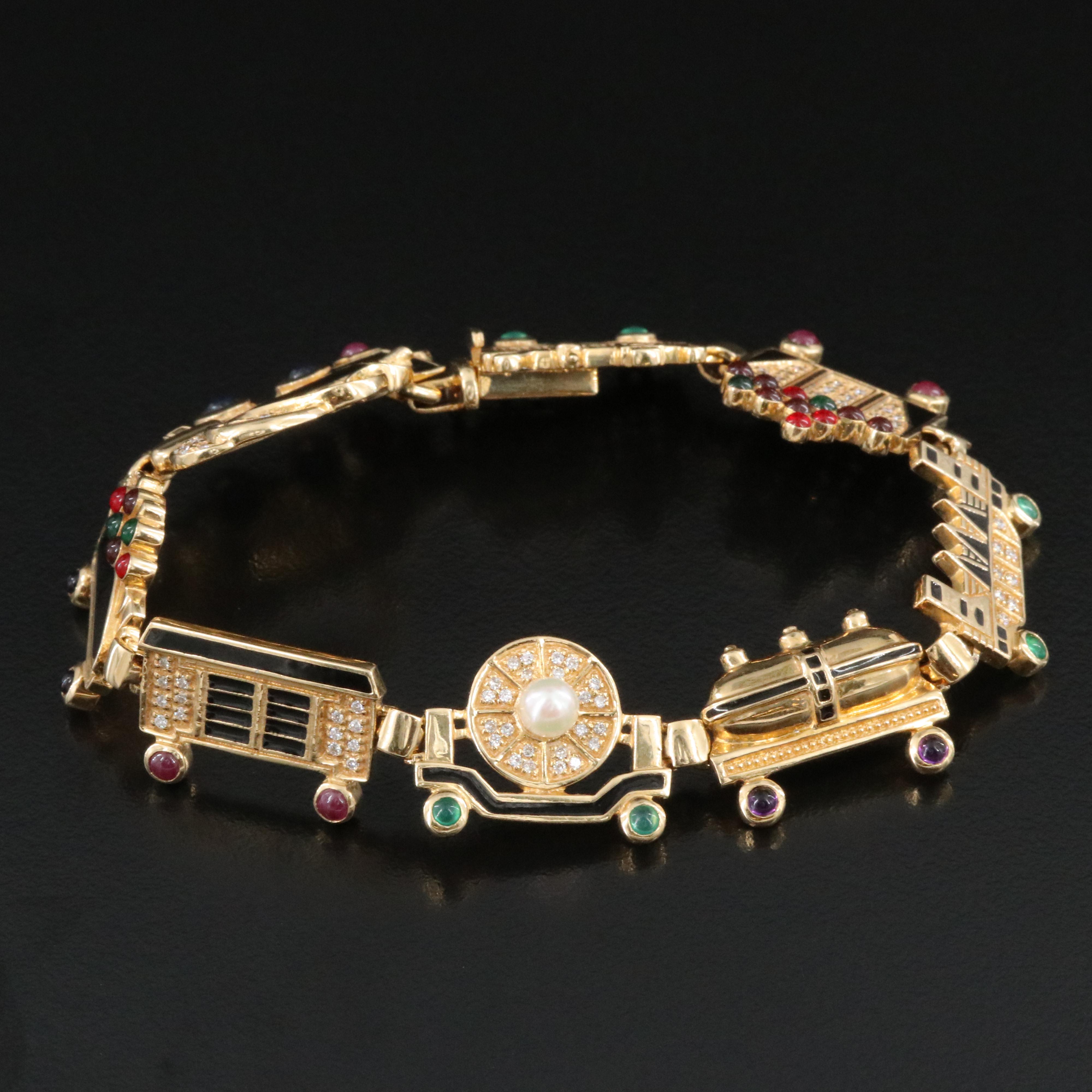 18K 0.95 CTW Diamond and Gemstone Train Bracelet | EBTH