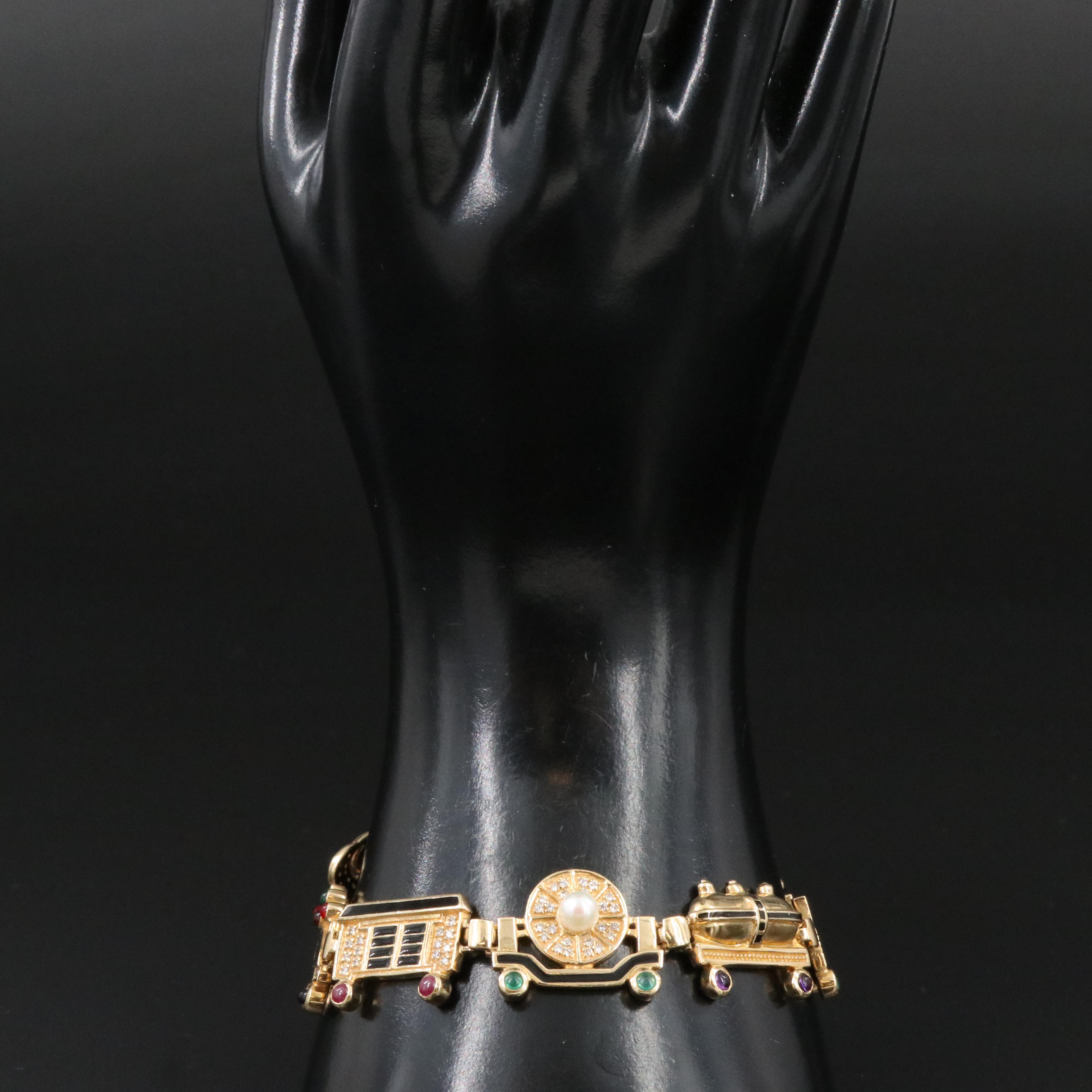 18K 0.95 CTW Diamond and Gemstone Train Bracelet | EBTH