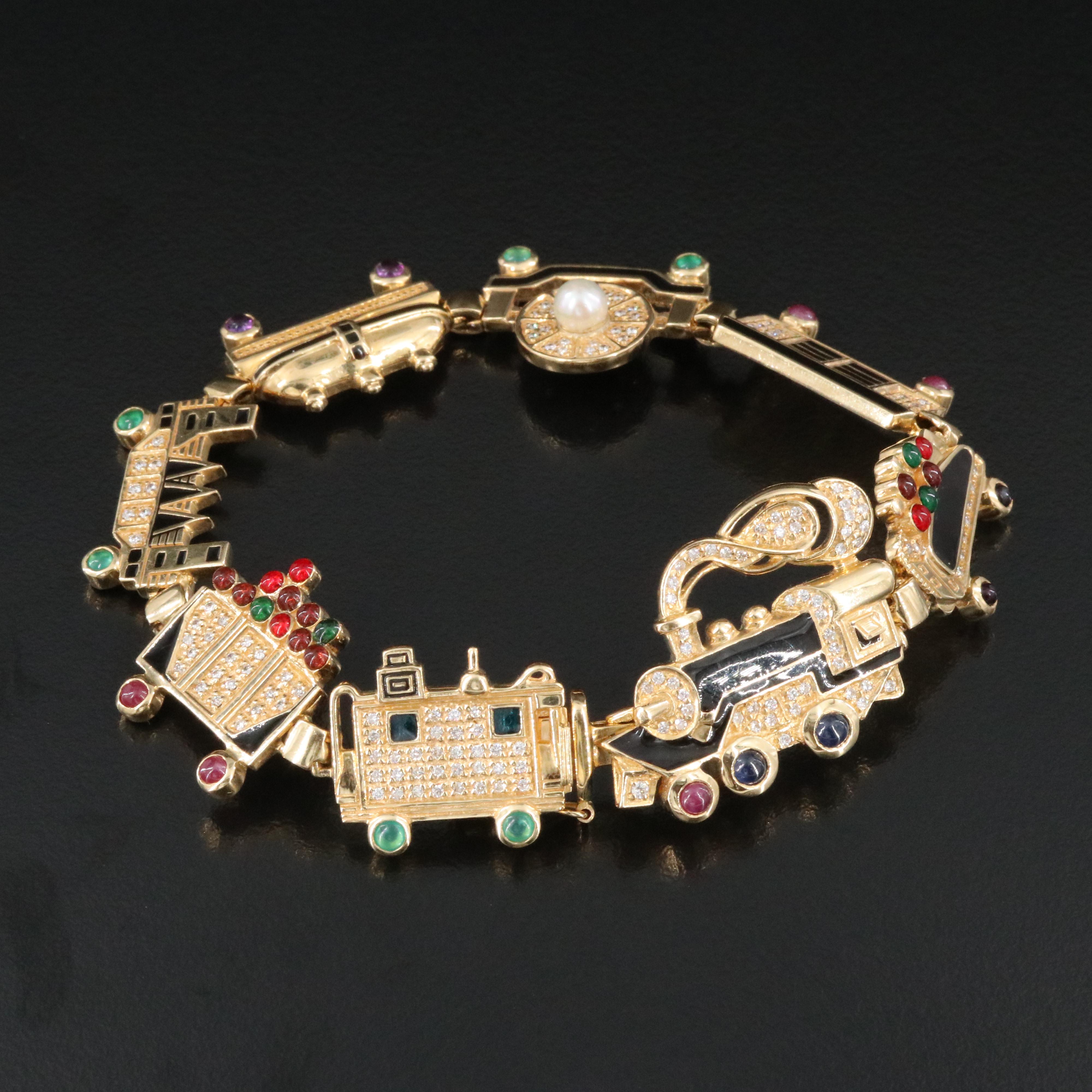 18K 0.95 CTW Diamond and Gemstone Train Bracelet | EBTH