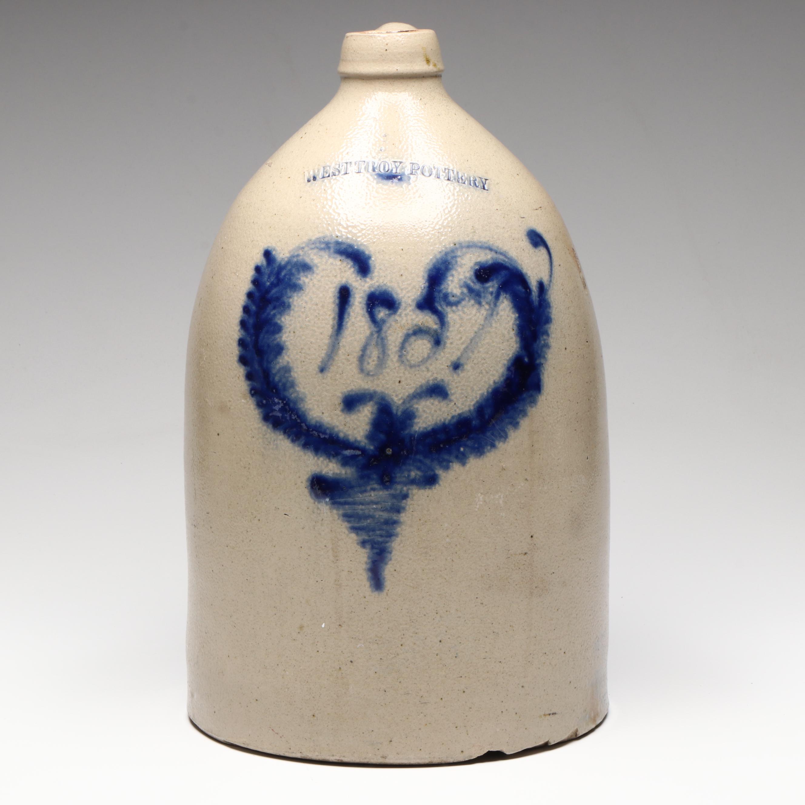 West Troy Pottery Salt Glaze Stoneware Crock Jug, Dated 1857 | EBTH