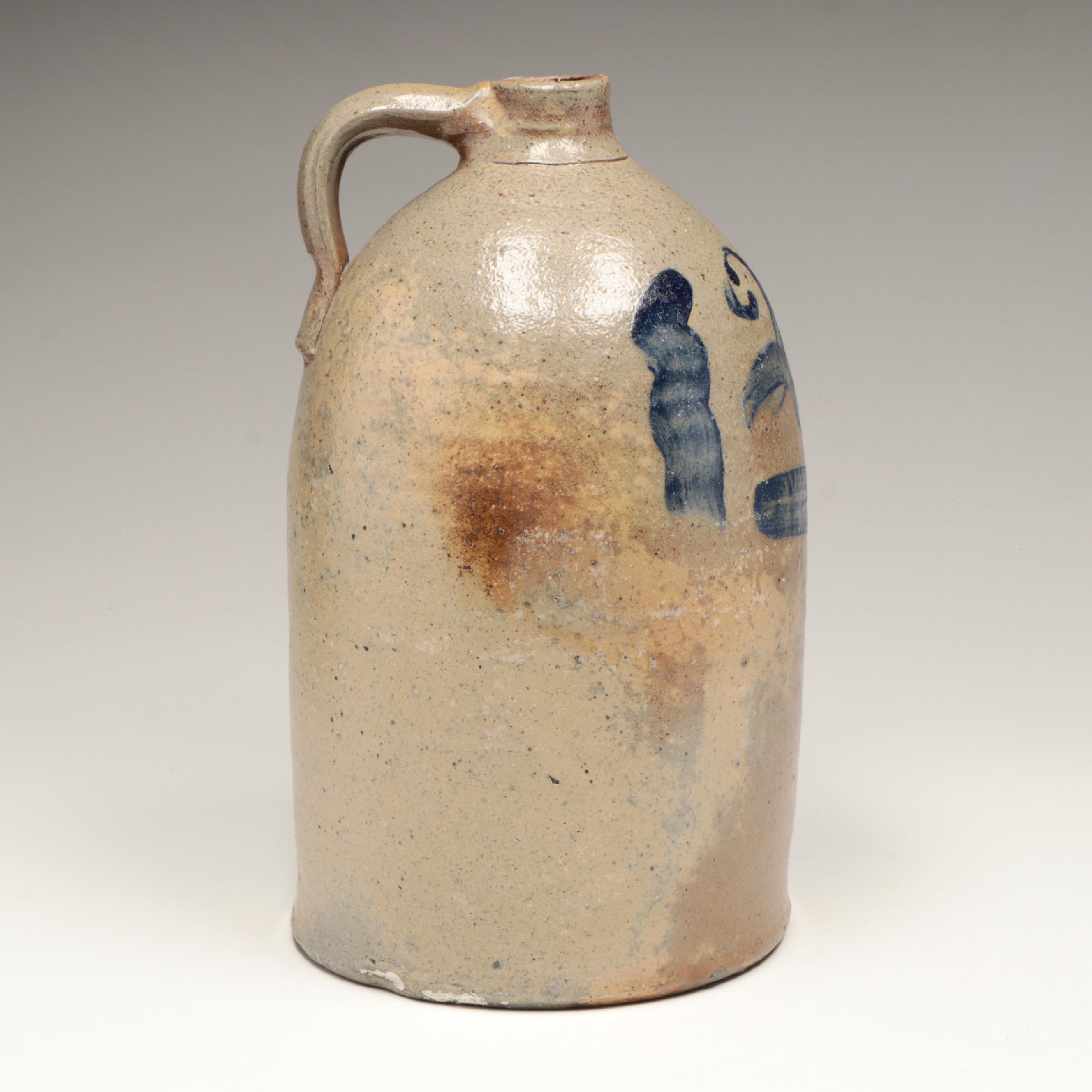 American Salt Glazed Stoneware Two Gallon Jug with Freehand Cobalt ...