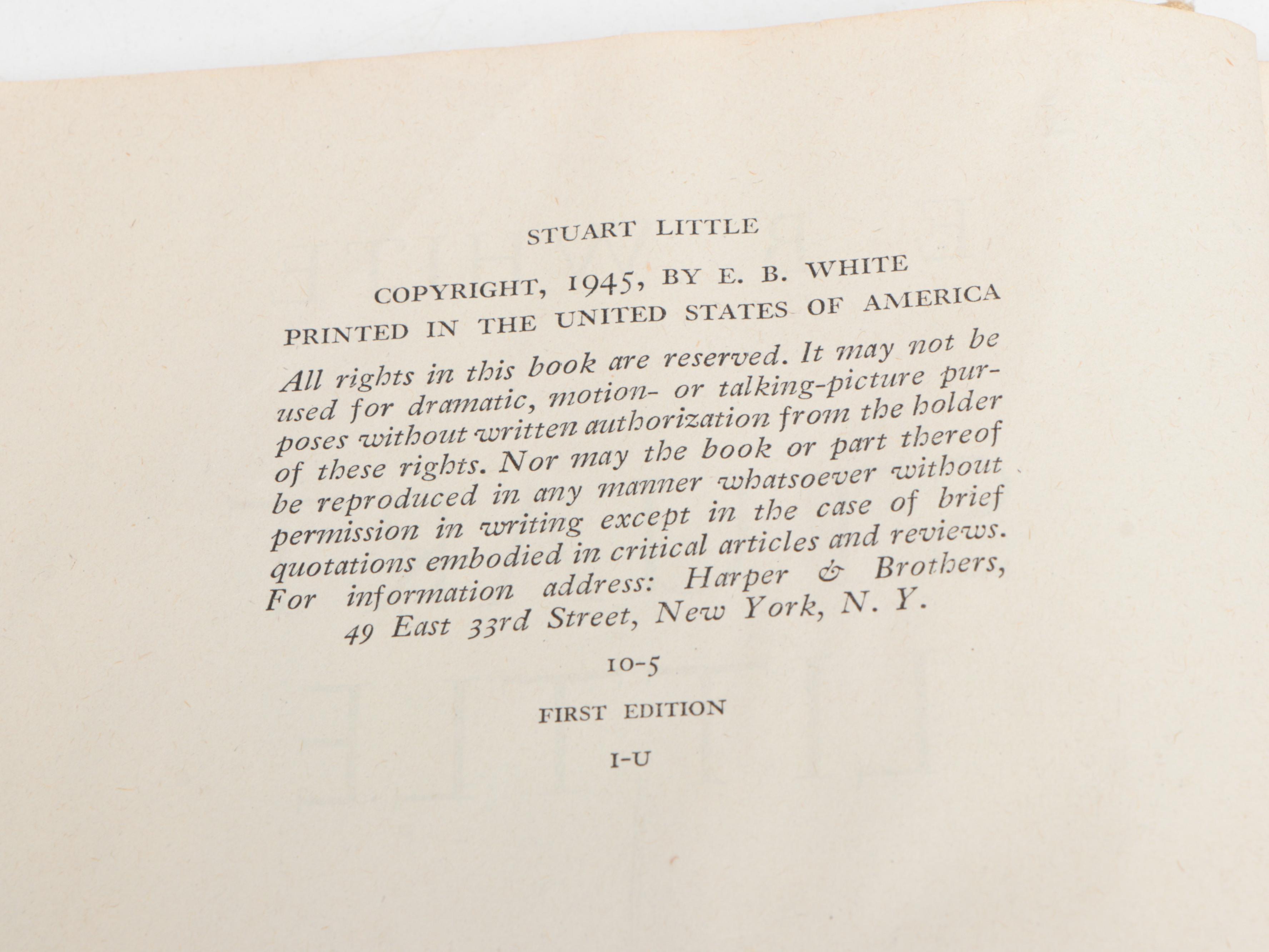 First Edition, First Printing "Stuart Little" by E. B. White, 1945 | EBTH