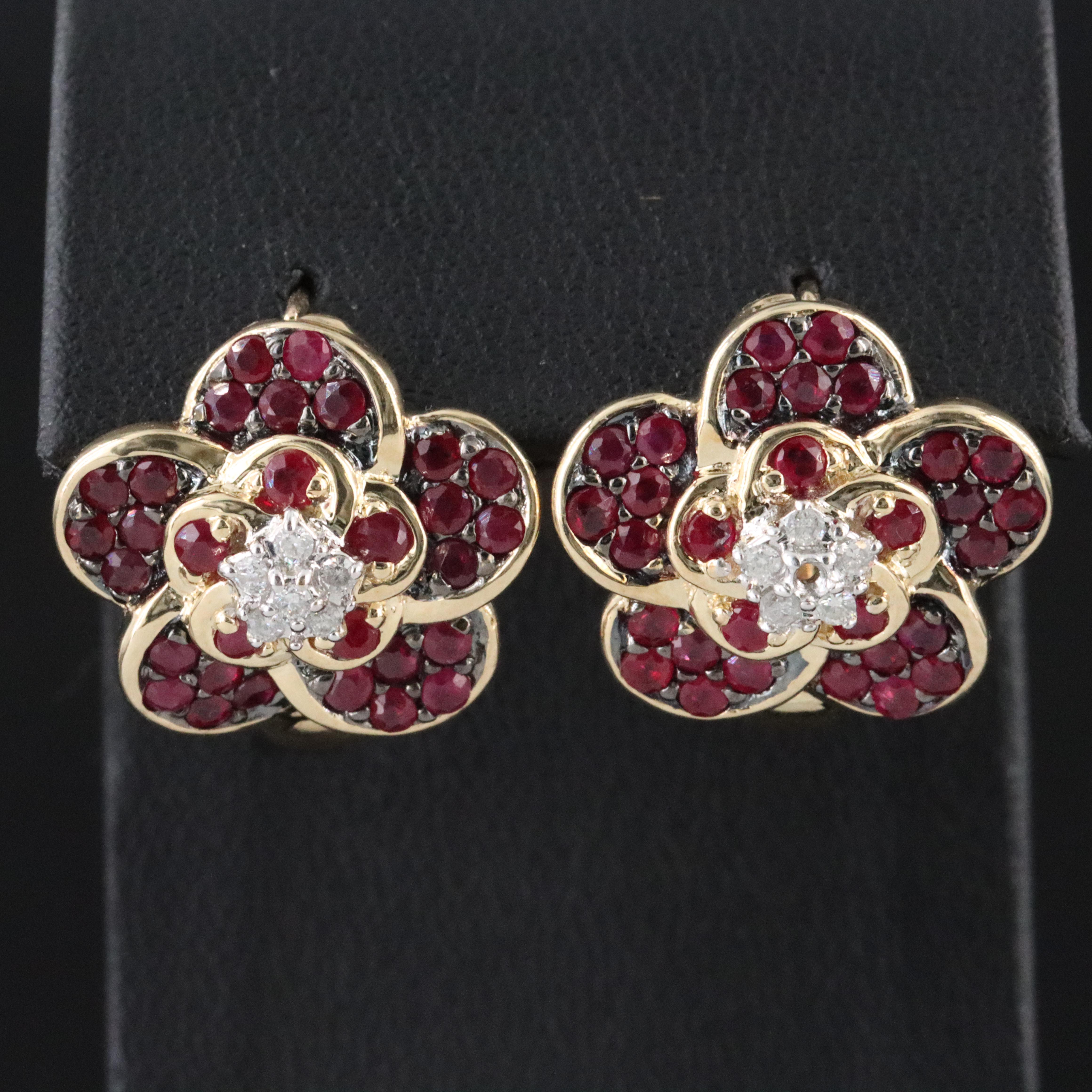 10K Ruby and Diamond Floral Earrings | EBTH