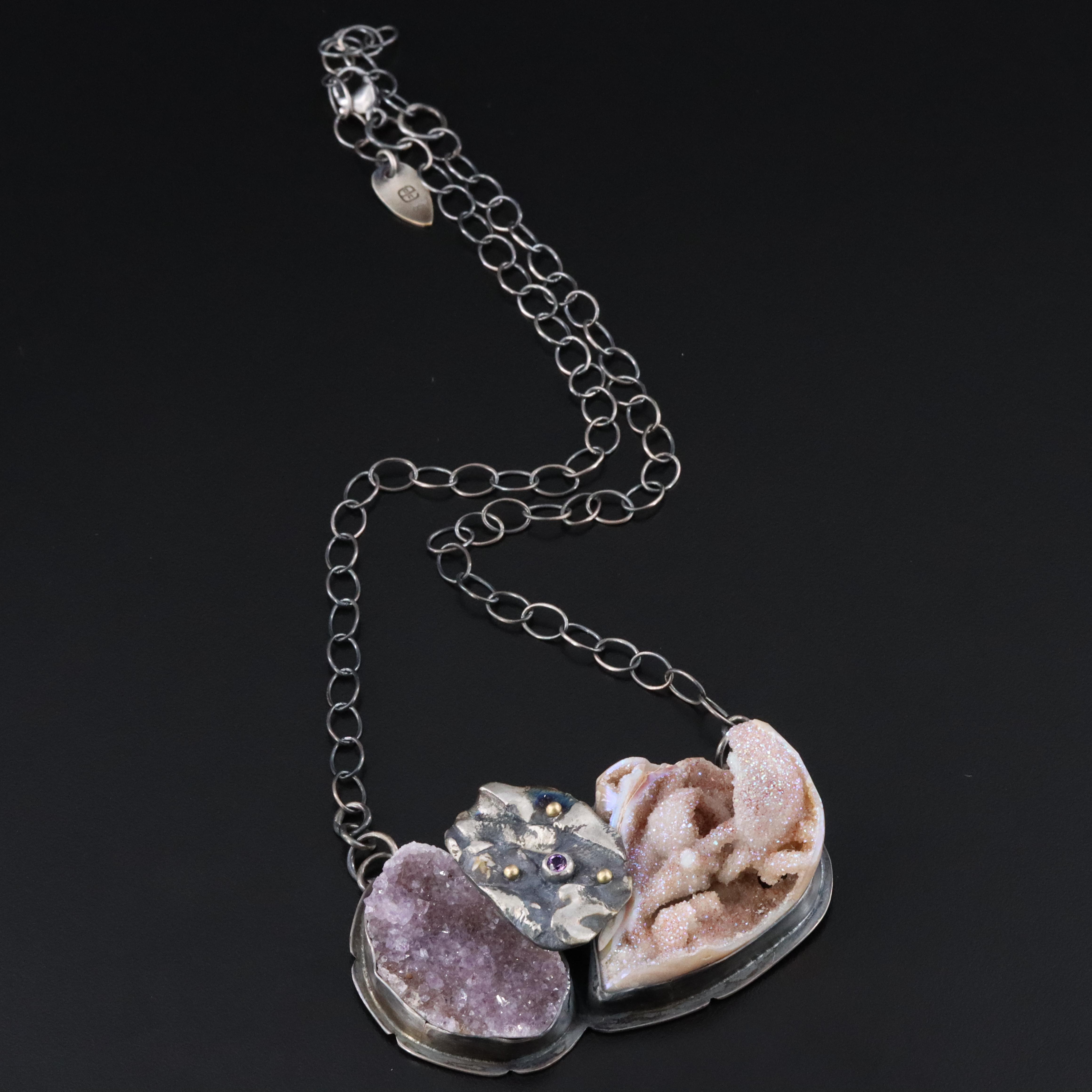 EON Designs Sterling Druzy and Amethyst Necklace | EBTH