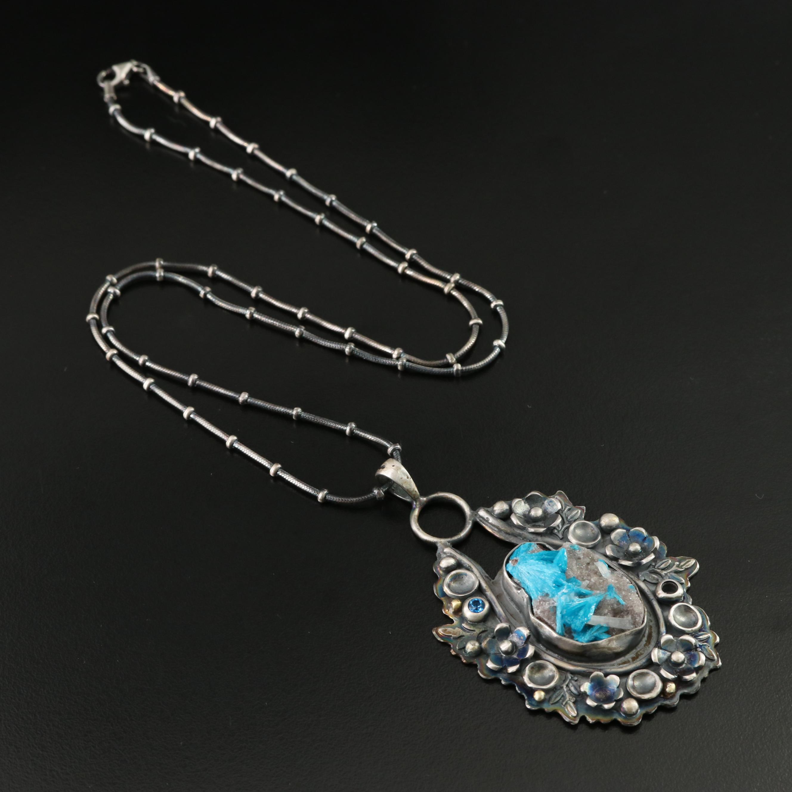 EON Designs Sterling Cavanite and Topaz Botanical Necklace | EBTH