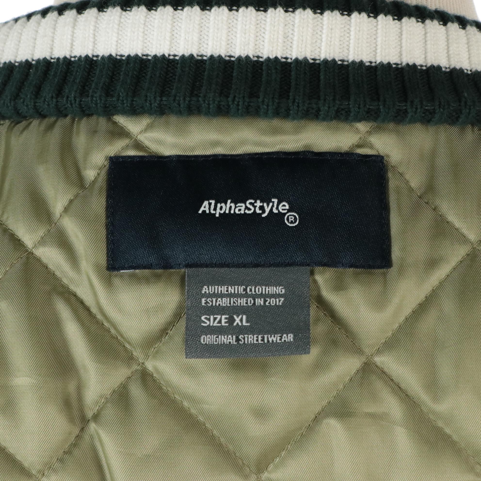 Men's AlphaStyle Embroidered Lionrock Letterman Jacket in Wool Blend/Denim | EBTH