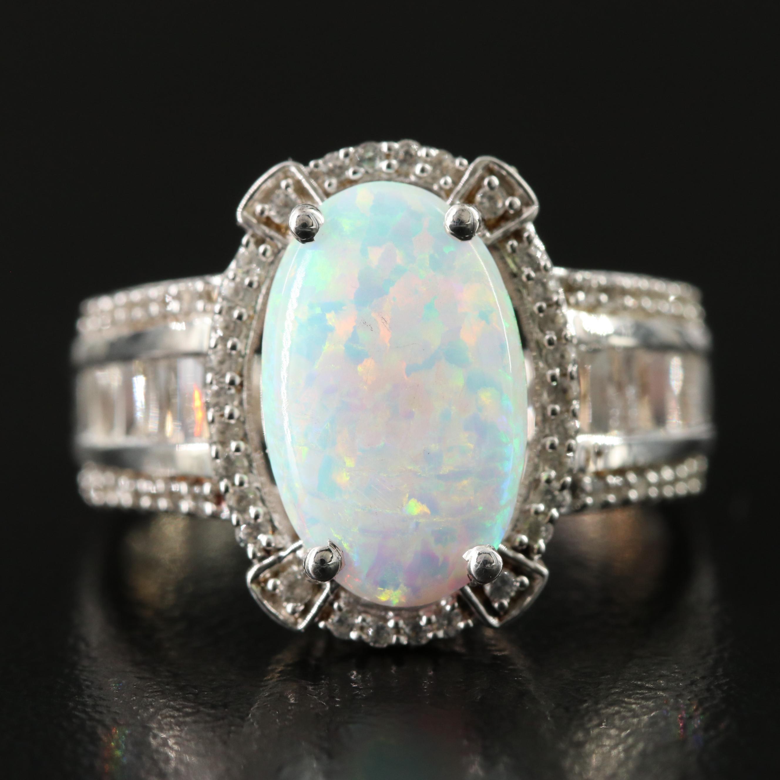 Sterling Opal and Sapphire Ring | EBTH