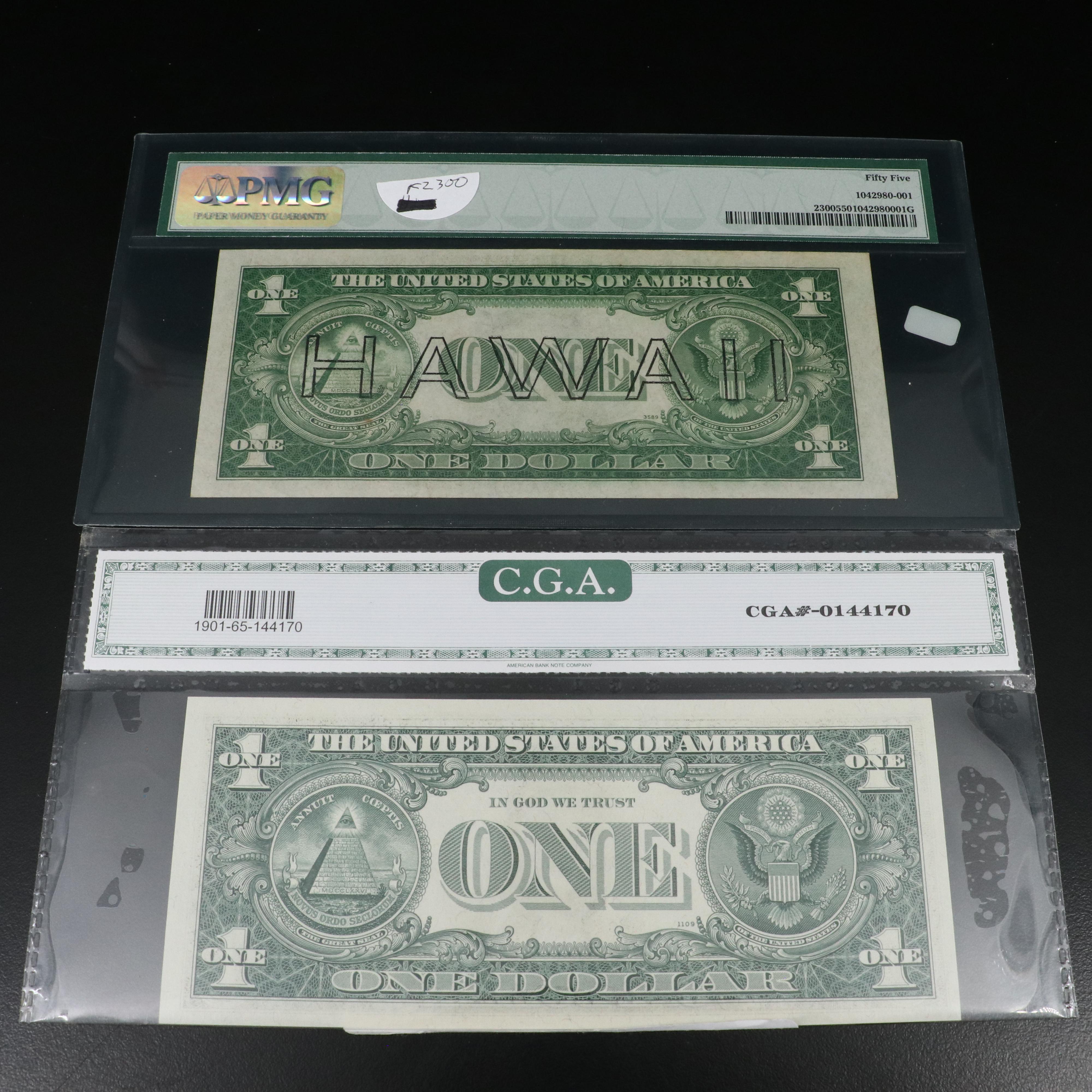 Collection of Ten Graded $1 U.S. Currency Notes Including a CGA CU 63 ...