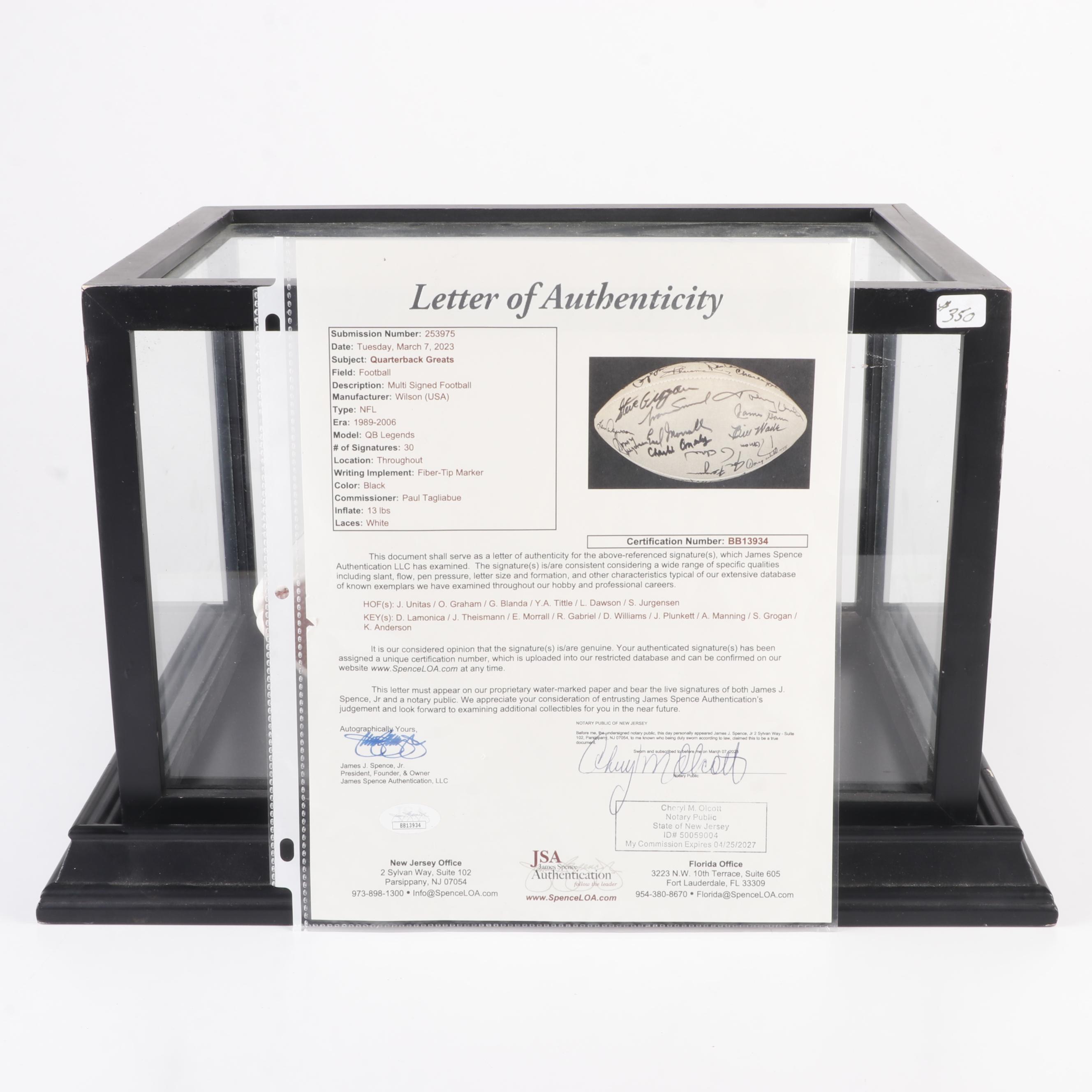 NFL Quarterback Legends Signed Football, Thirty Signatures, JSA | EBTH