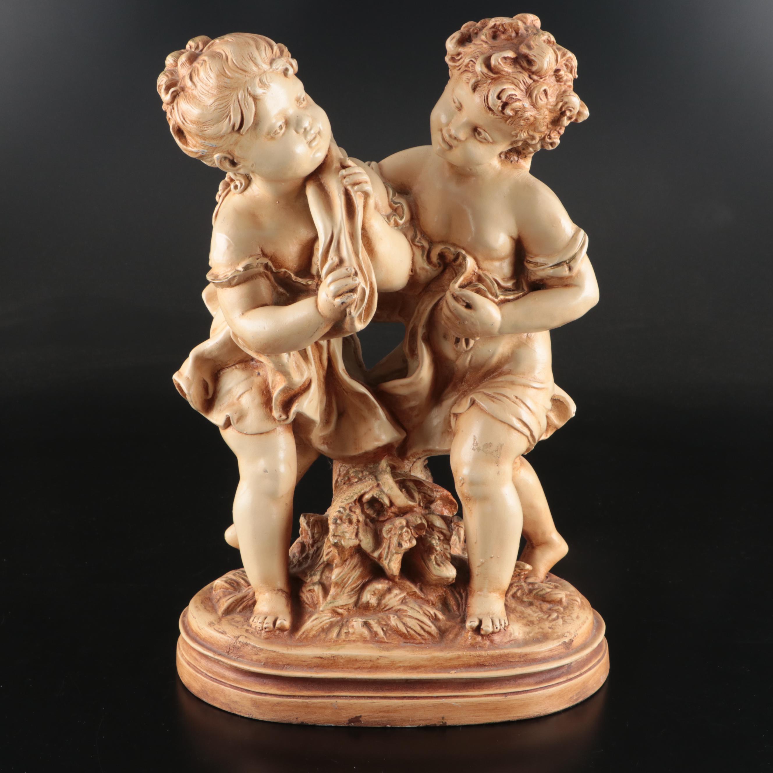 Marwal Industries Inc. Chalkware Cherubic Figures and Birdbath | EBTH