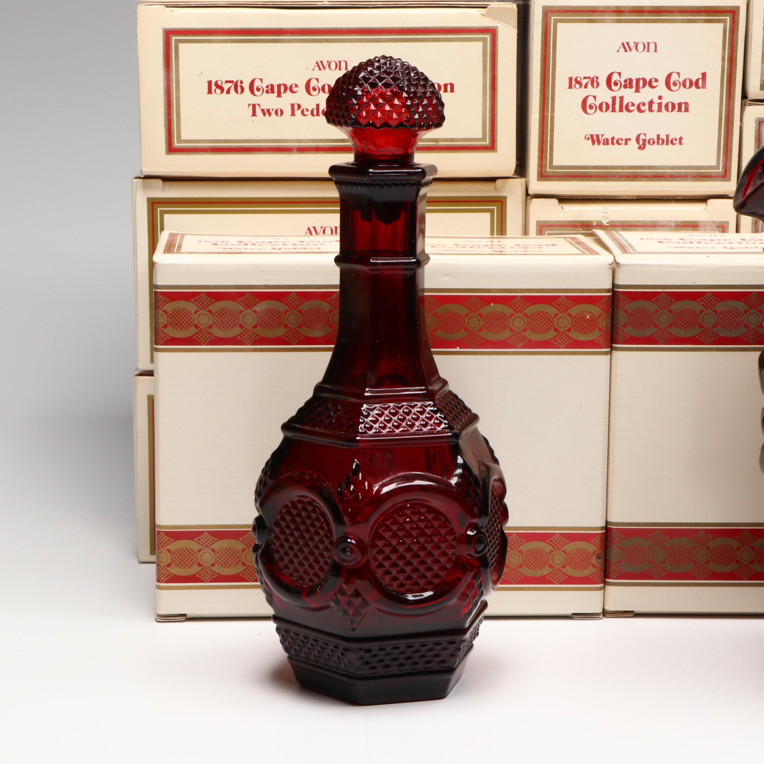 Avon "1867 Cape Cod" Ruby Glass Pitcher with Tableware and Accessories ...