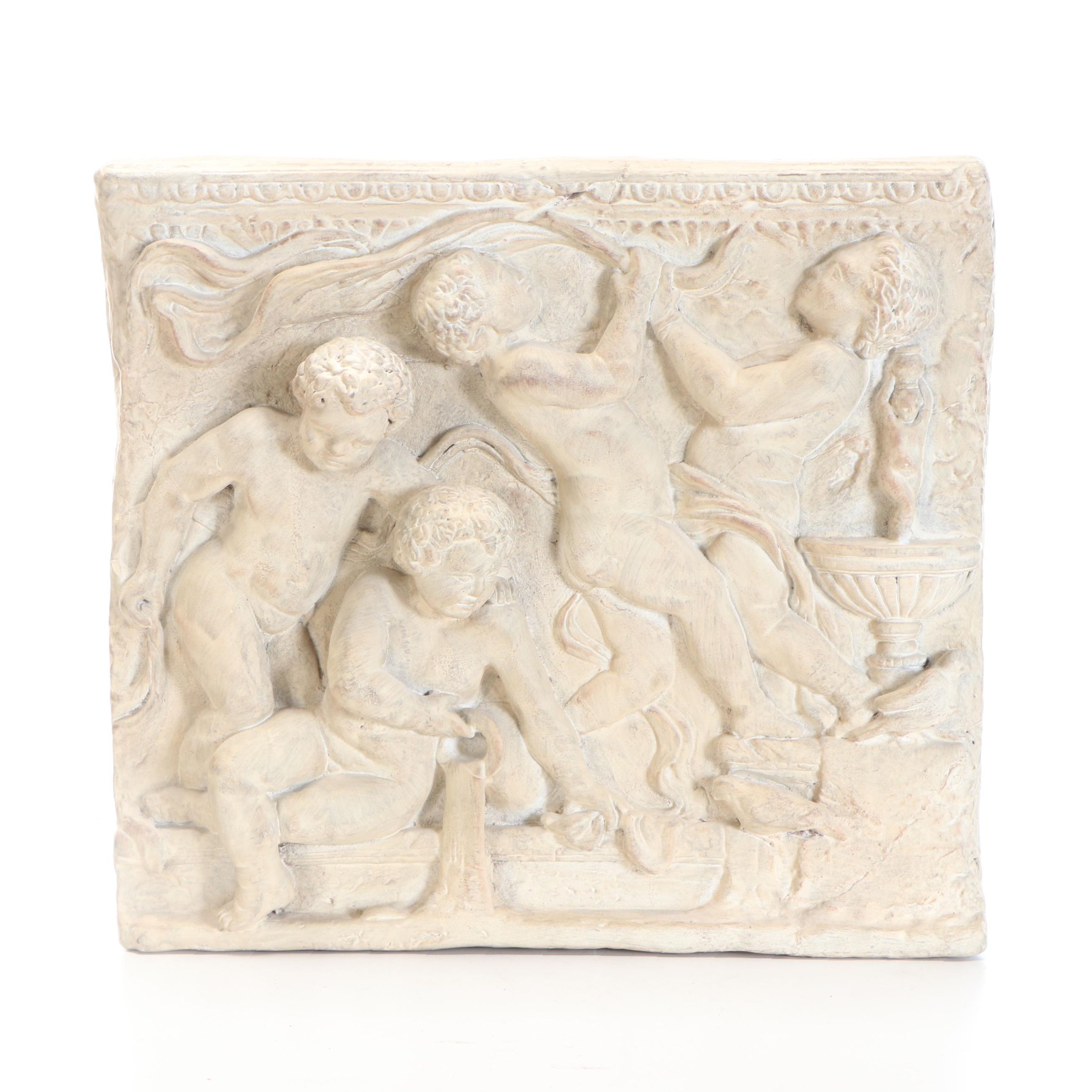 Cast Plaster Putti at Play Wall Hanging | EBTH