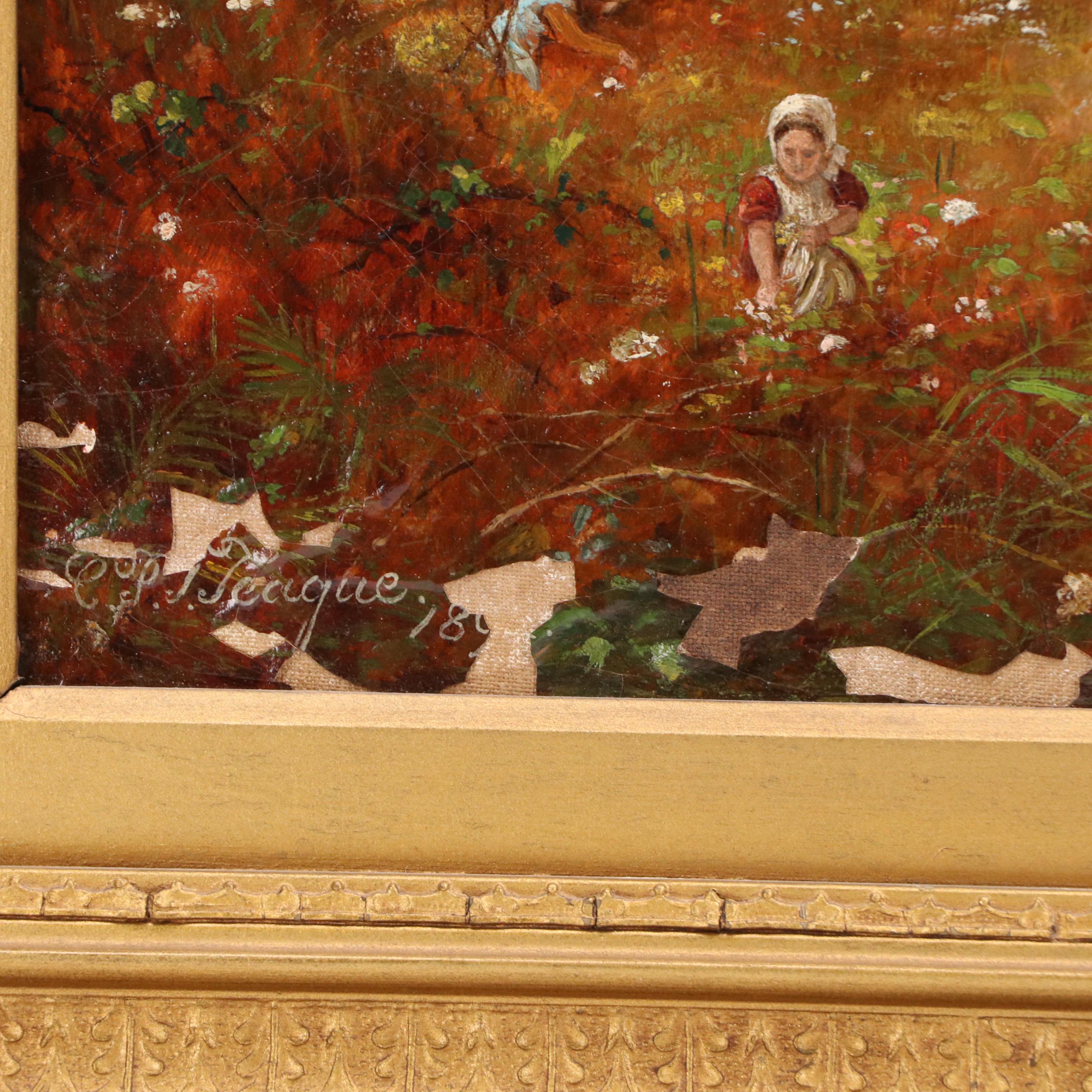 C.P. Teague English School Landscape Oil Paintings "Gathering Flowers ...