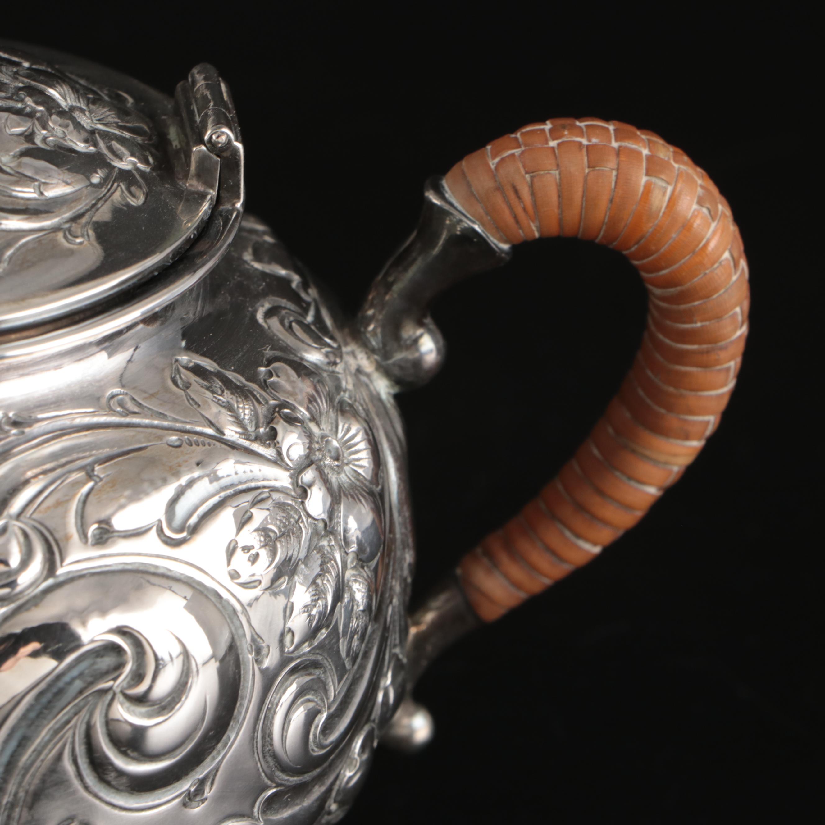 Gorham Repoussé Sterling Silver Teapot with Creamer and Sugar, Early ...