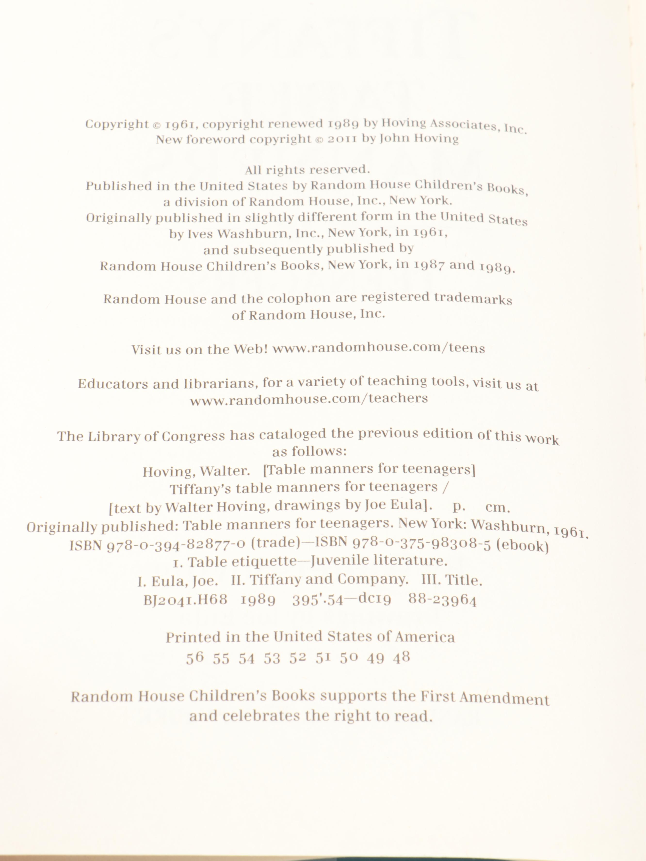 50th Anniversary Edition "Tiffany Table Manners for Teenagers" by ...