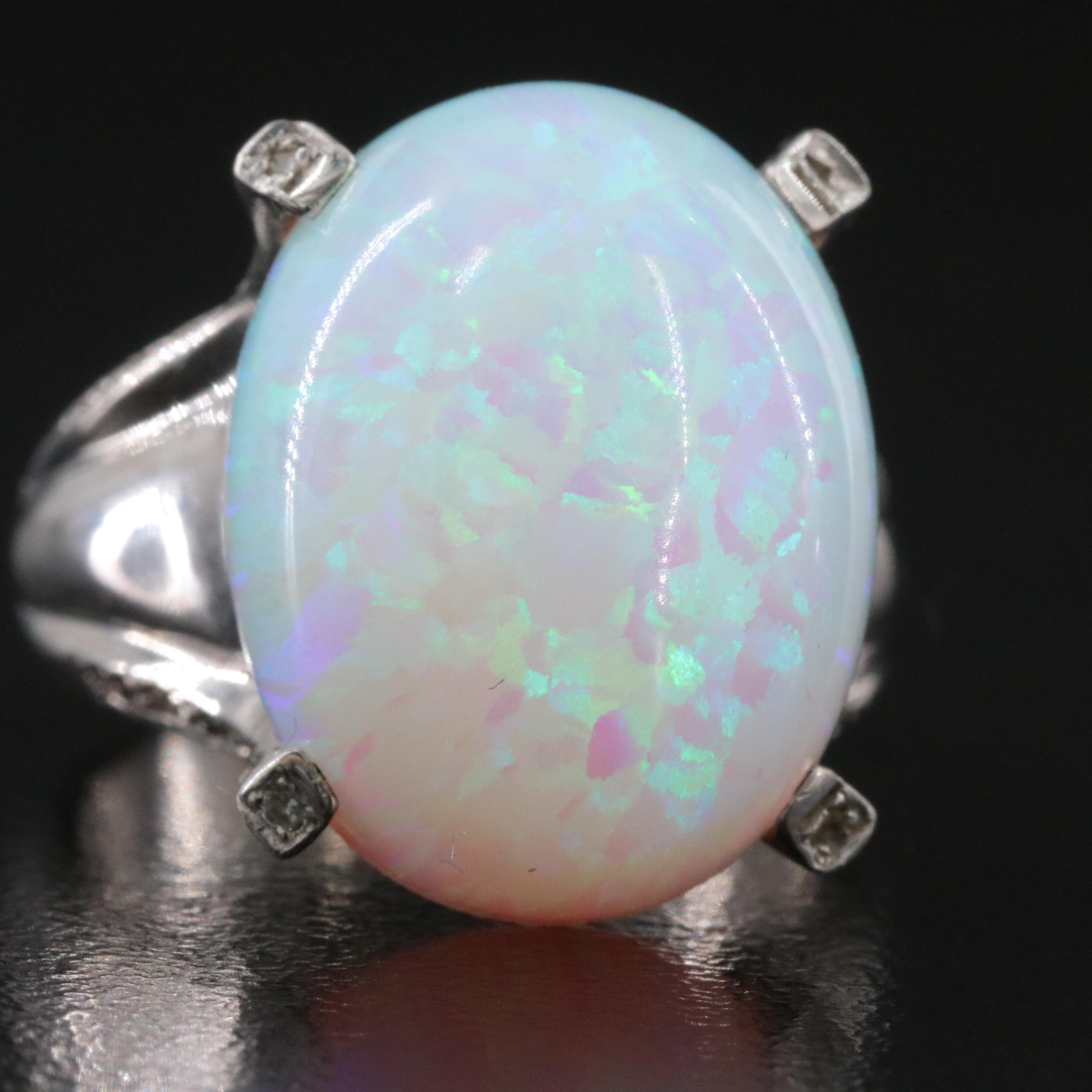 14K Lab Grown Opal and Diamond Ring | EBTH