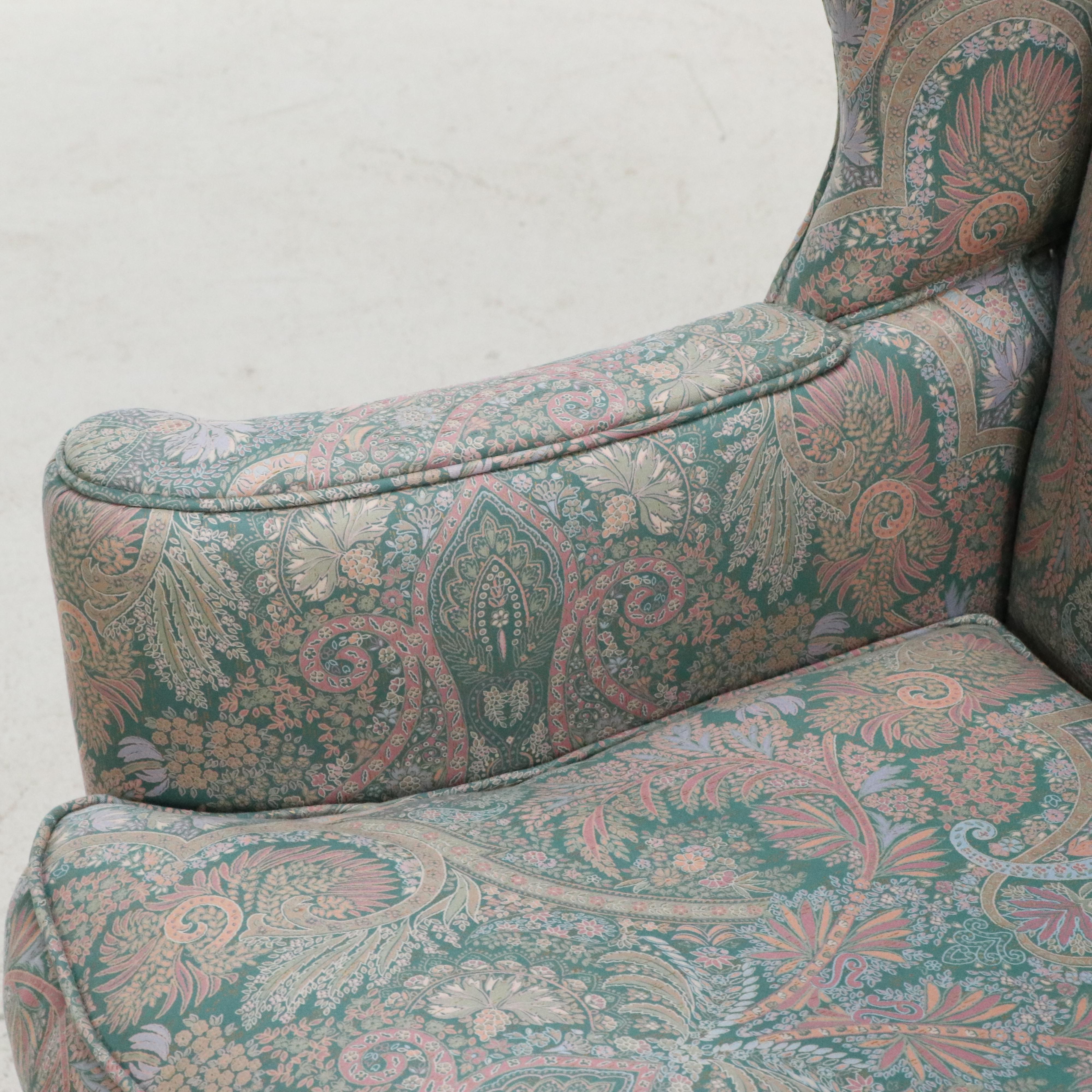 Queen Anne Style Paisley Upholstered Wingback Chair | EBTH