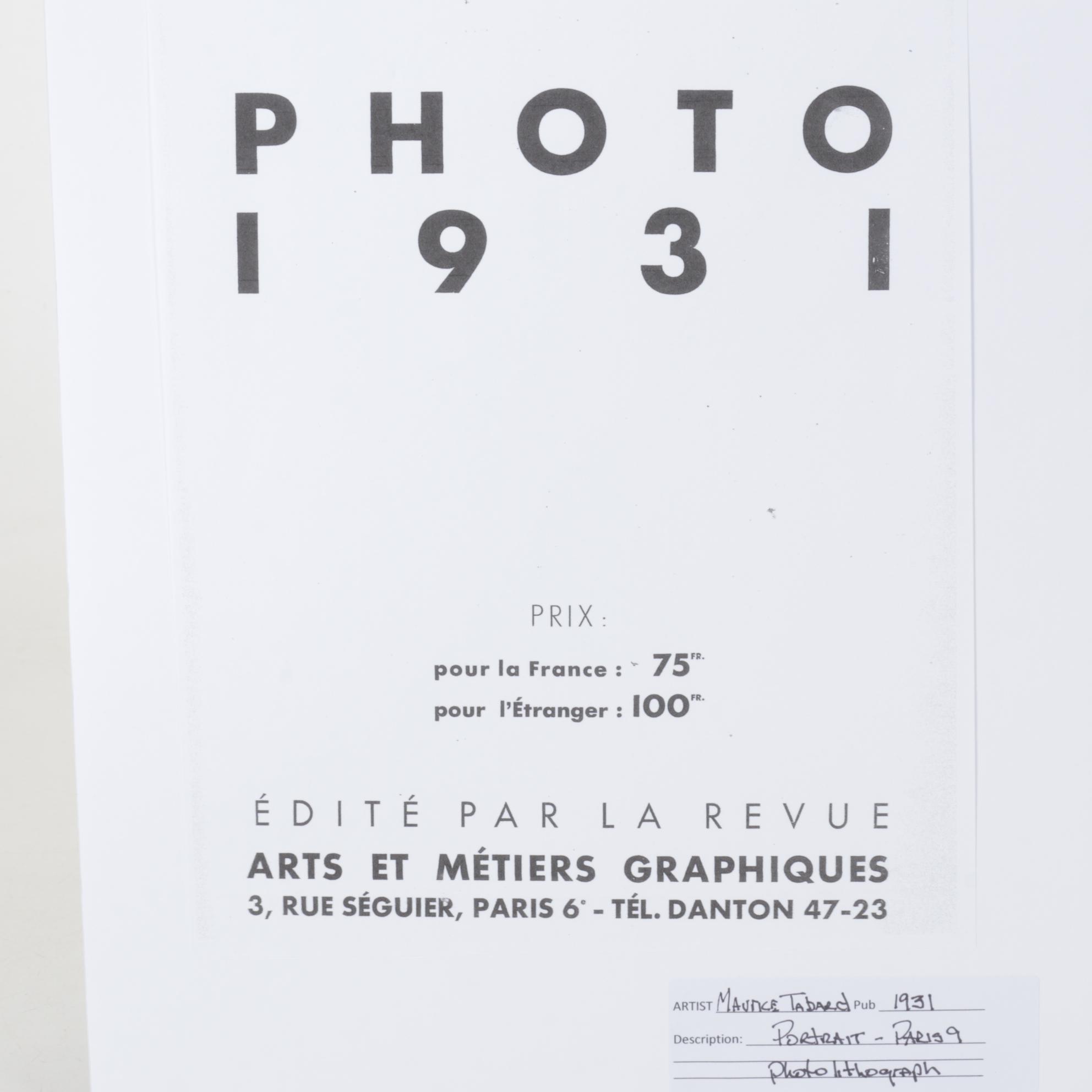 Maurice Tabard 1931 Lithograph of Photo "Portrait - Paris 9" | EBTH