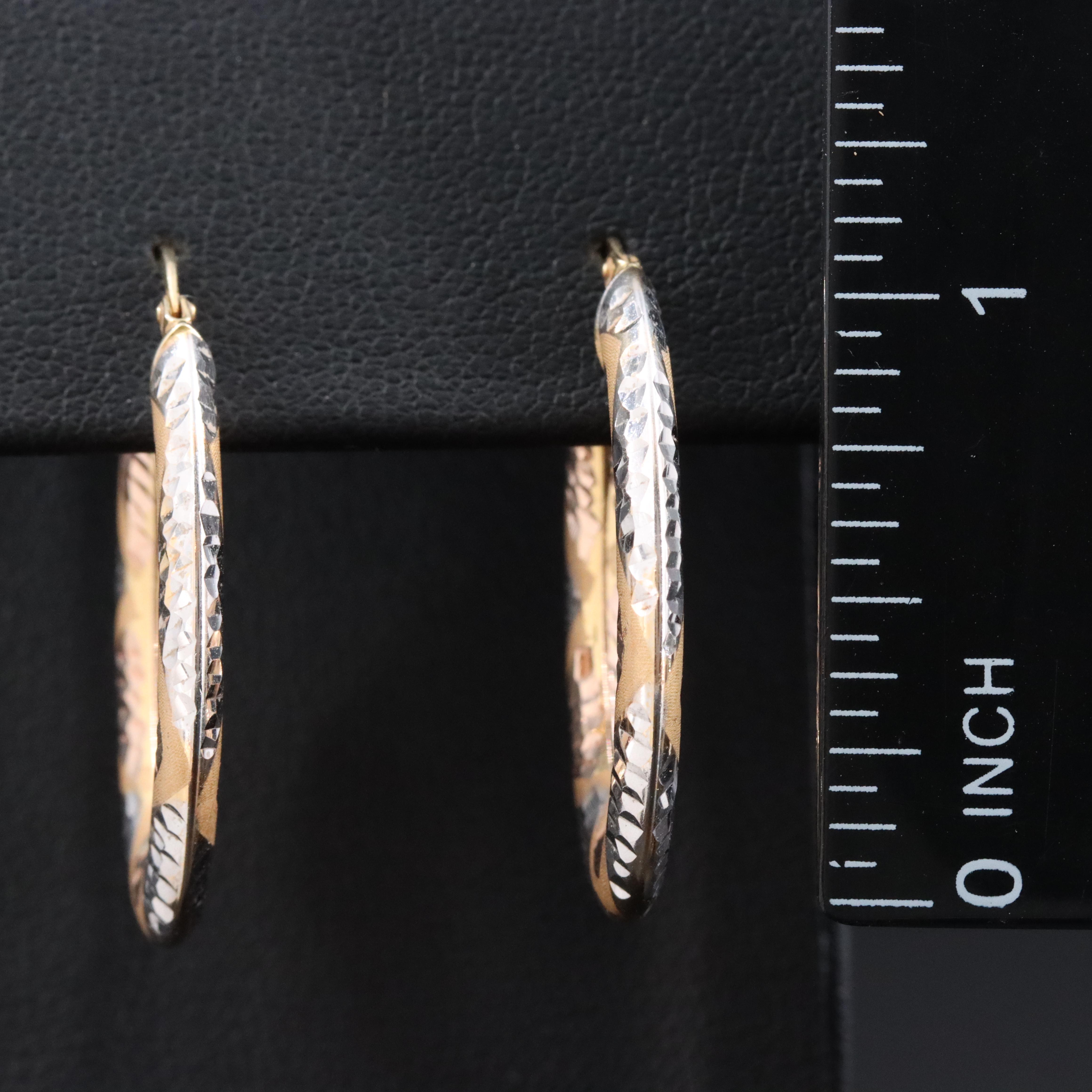 Italian 14K Diamond-Cut Style Elongated Hoops | EBTH