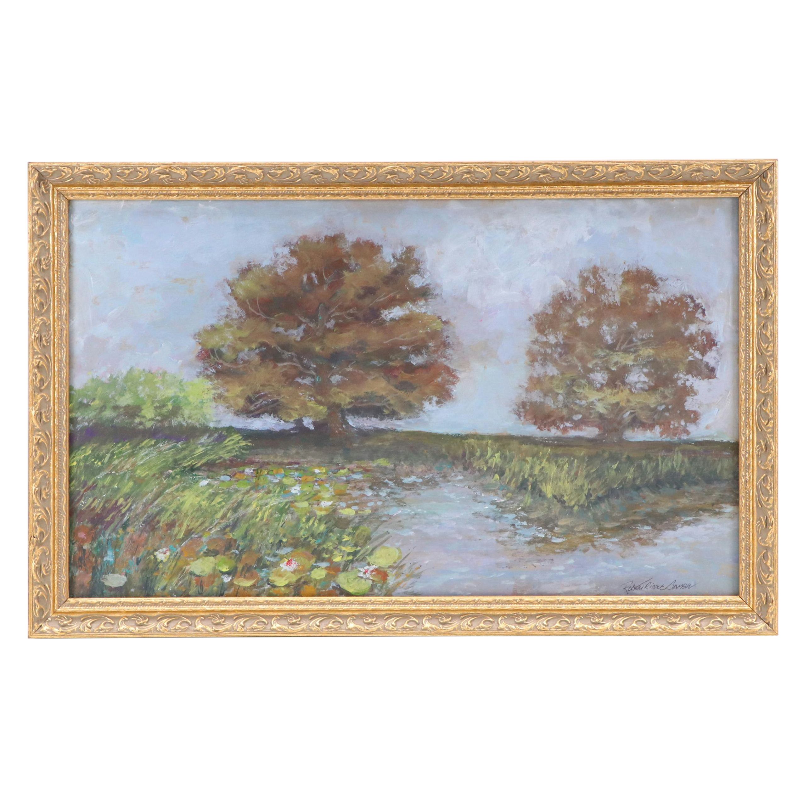 Robert Riddle Baker Landscape Acrylic Painting "Low Water," 2025 | EBTH