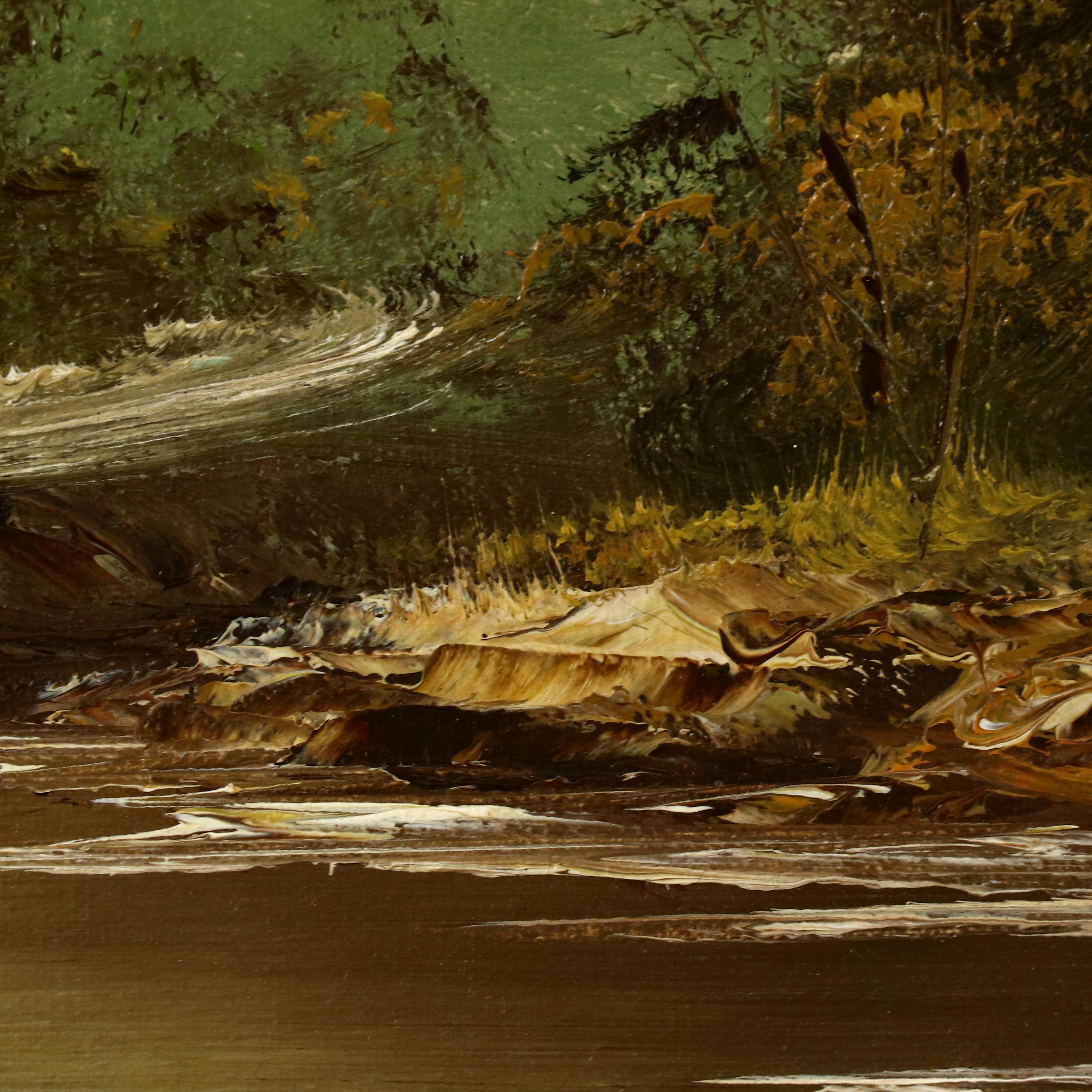 G. Whitman Impasto Oil Painting with Lakeside Mountain View, Late 20th ...