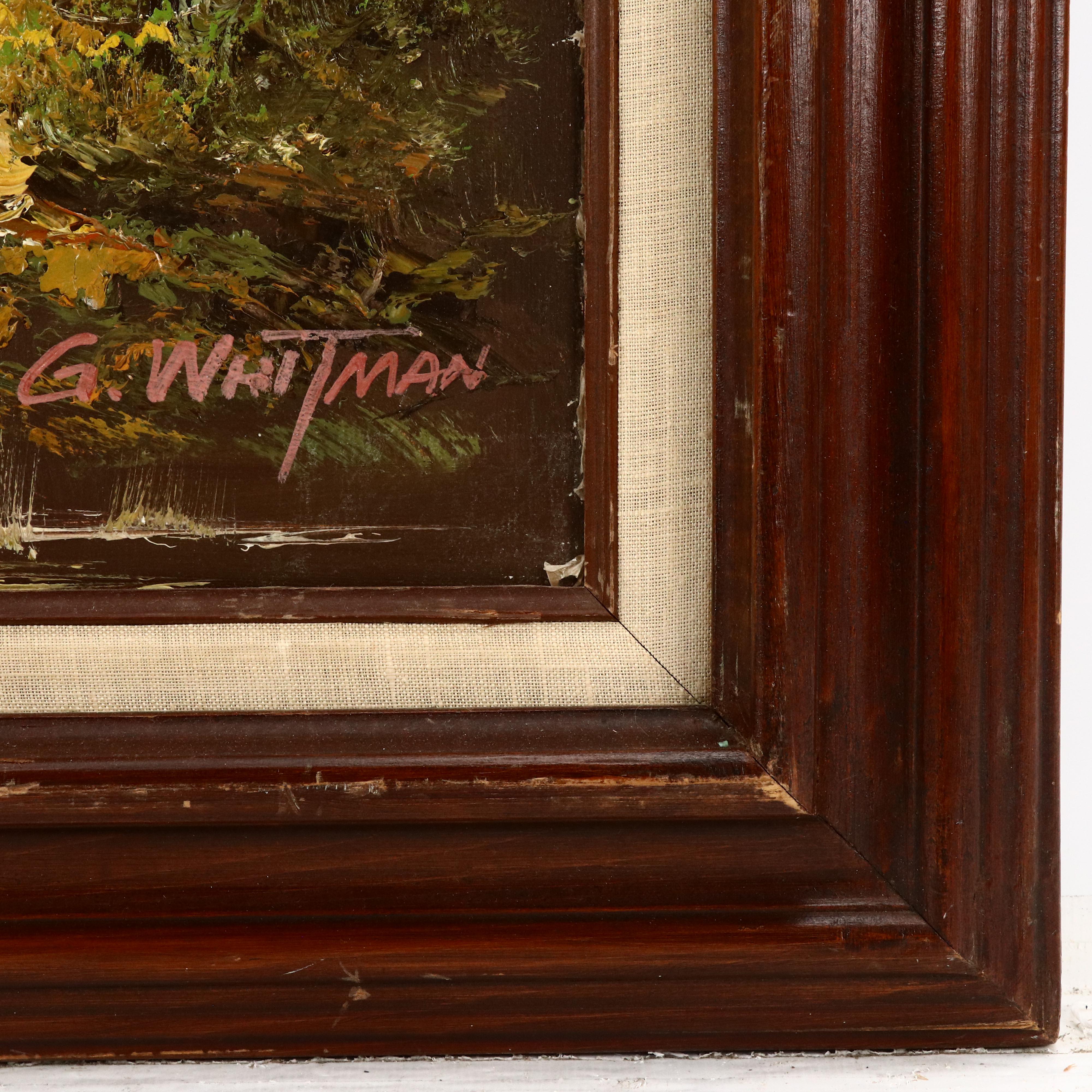 G. Whitman Impasto Oil Painting with Lakeside Mountain View, Late 20th ...
