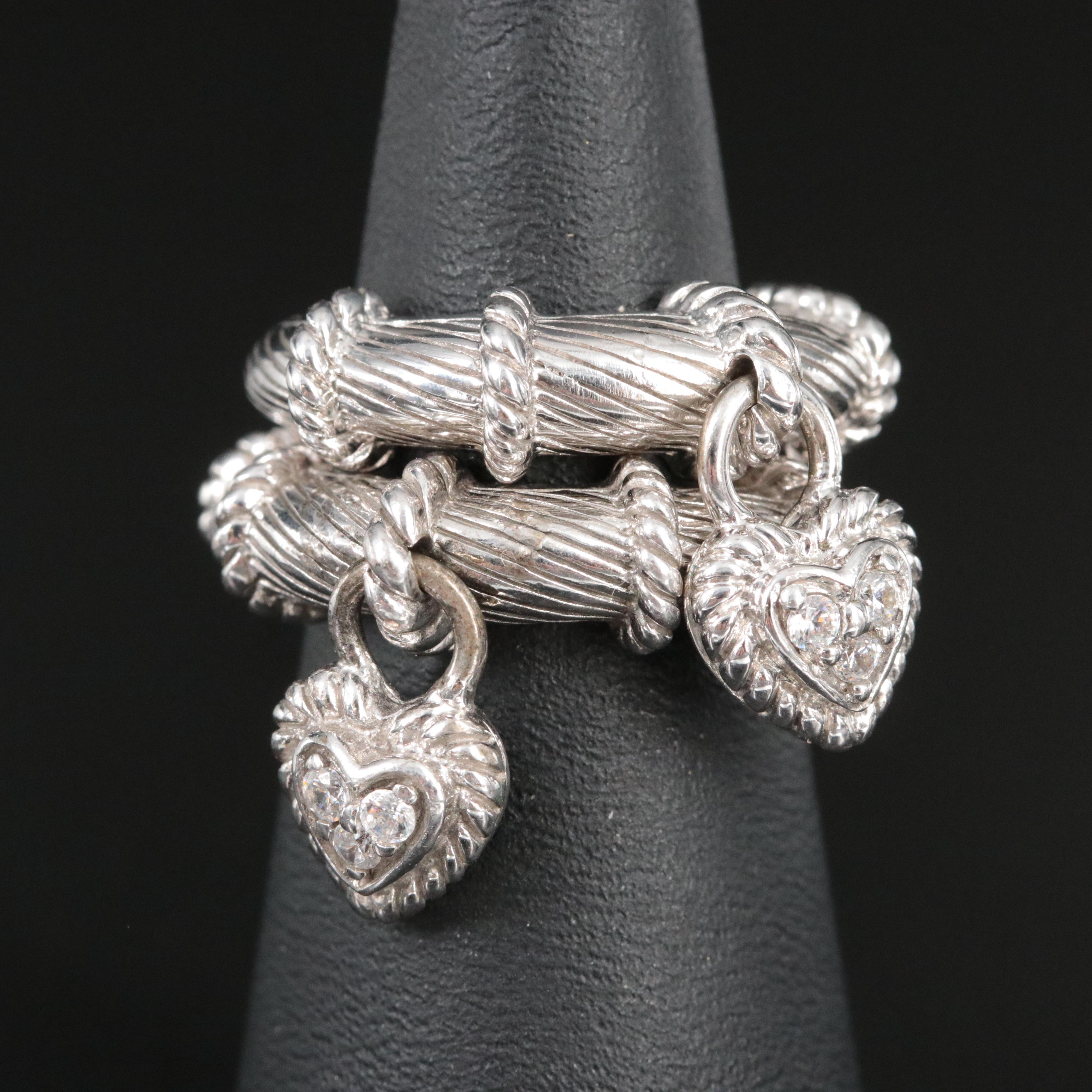 Judith Ripka Sterling Cubic Zirconia Heart Charm Rings | EBTH
