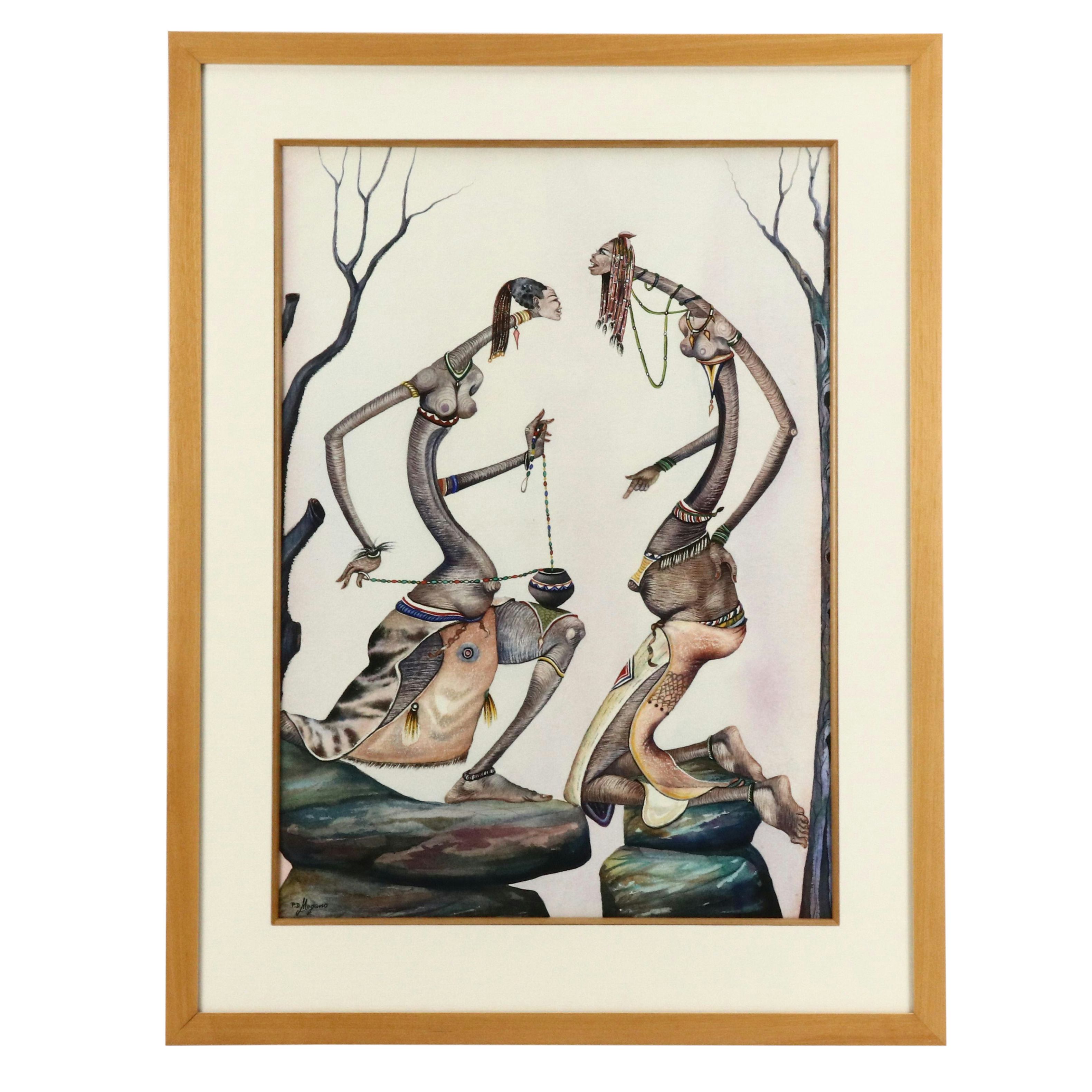 David Phaswane Mogano Figurative Scene Watercolor Painting, Late 20th Century | EBTH