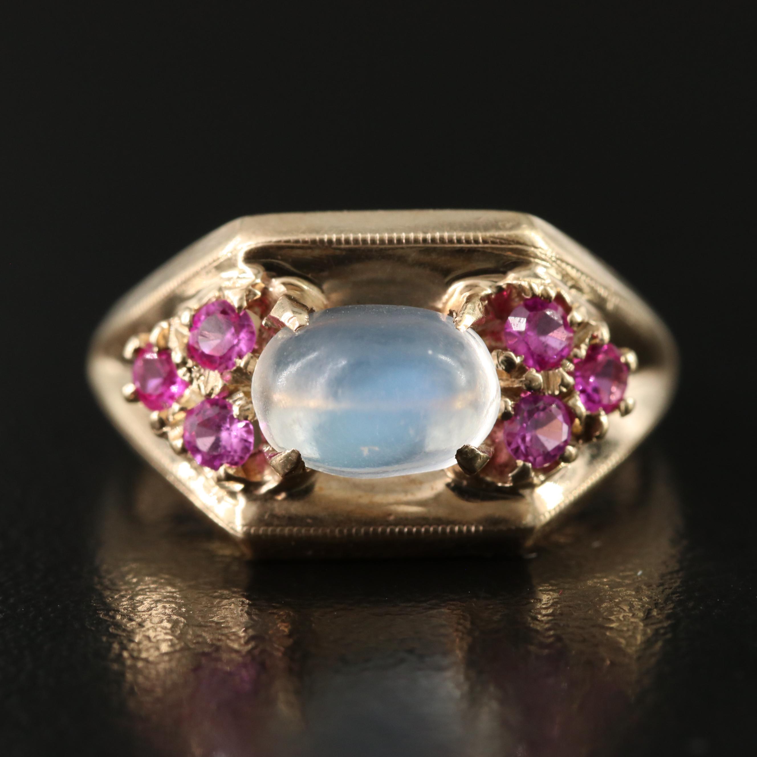 10K Moonstone and Ruby Ring | EBTH