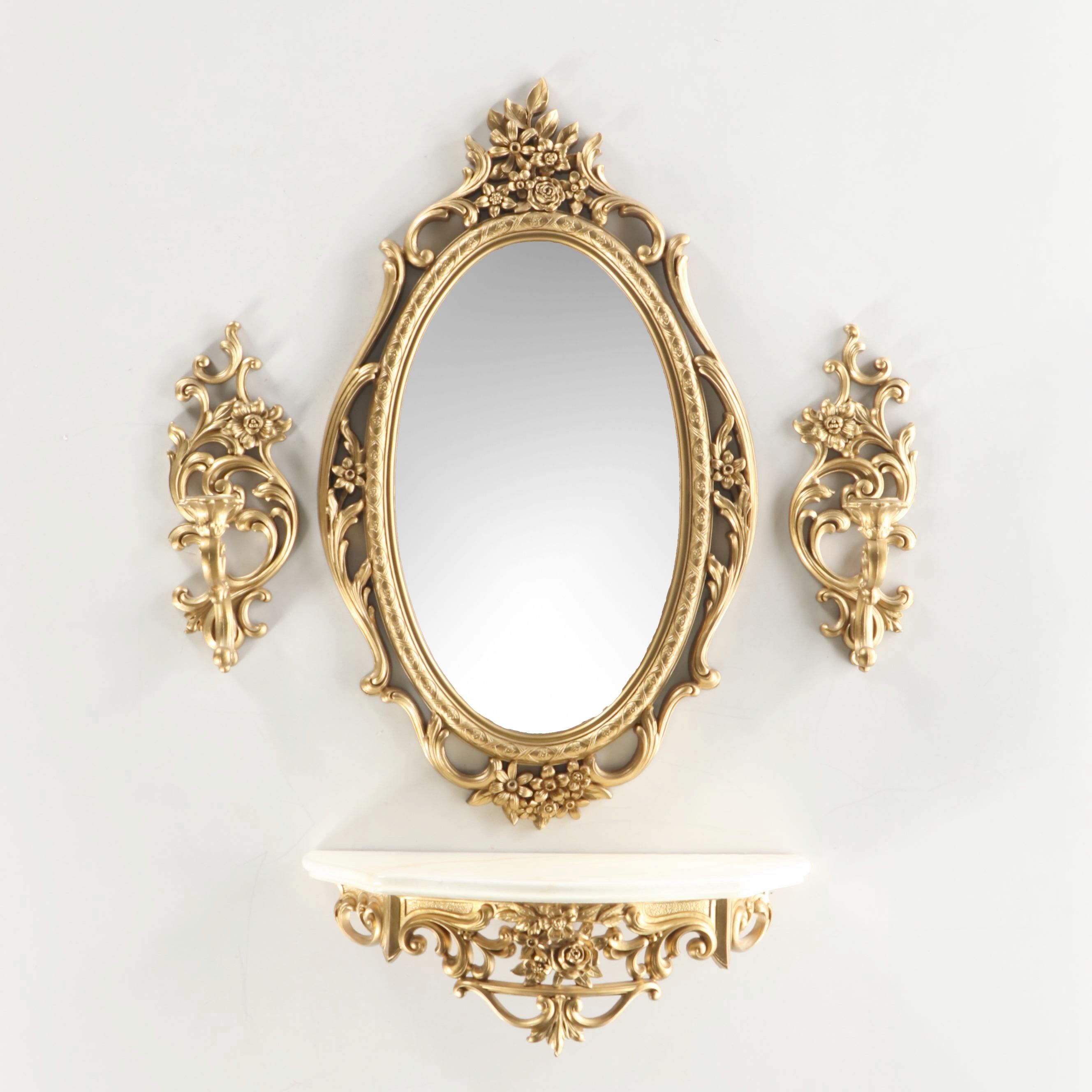 Syroco Inc. Rococo Style Wall Mirror with Coordinating Wall Sconces and ...