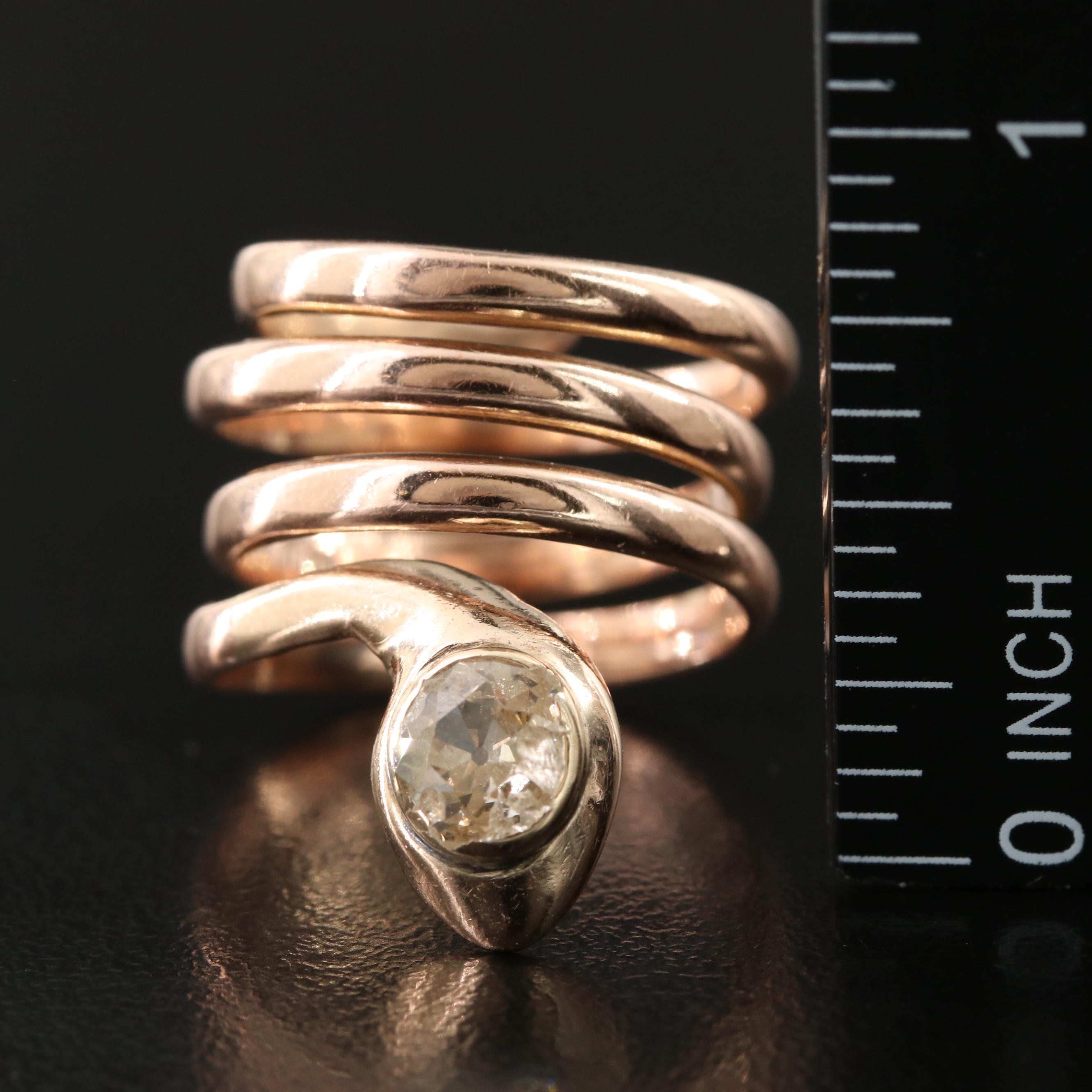 Austro-Hungarian 14K Rose Gold 0.68 CT Diamond Snake Wrap Ring | EBTH