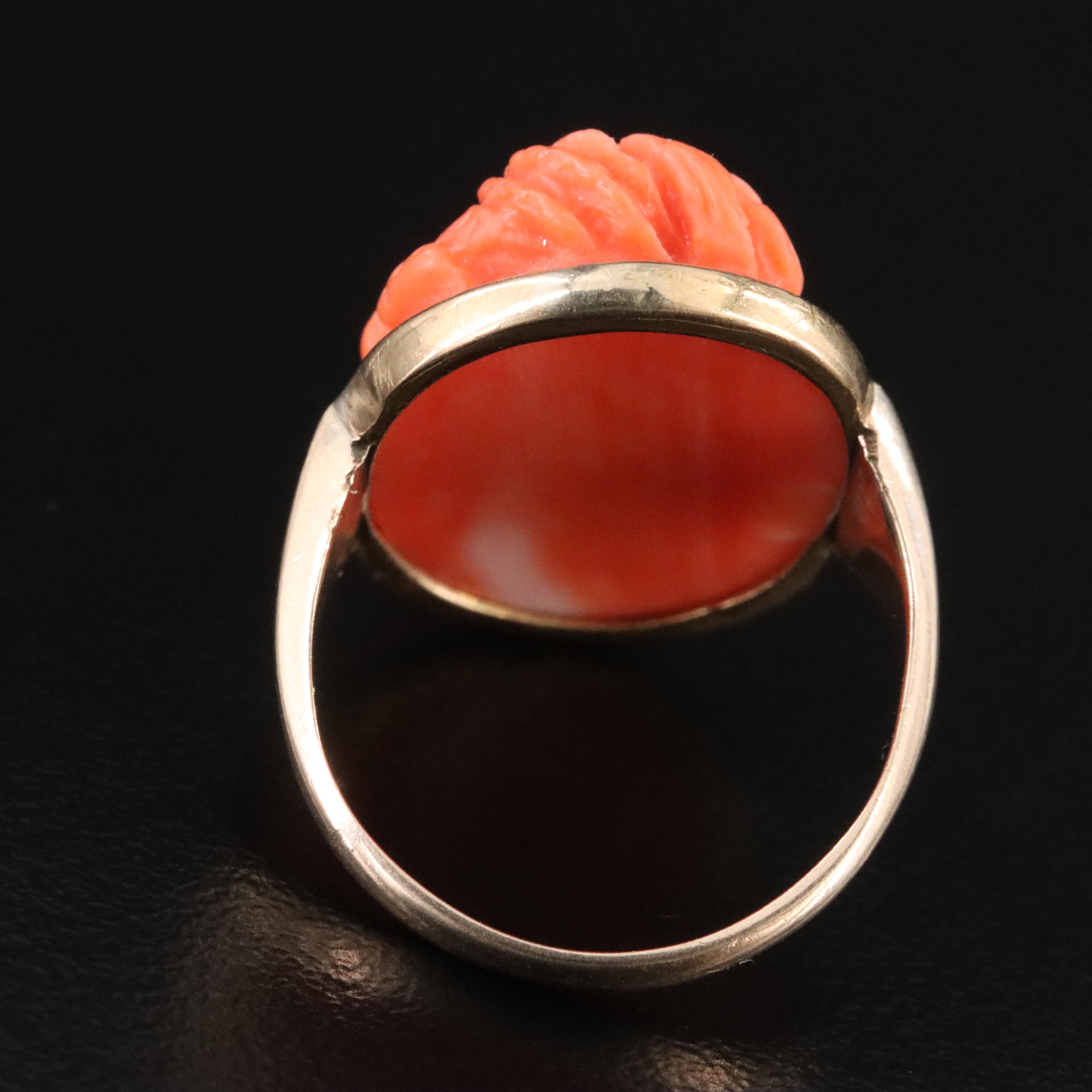 Antique 10K and 14K Coral Cameo Ring | EBTH