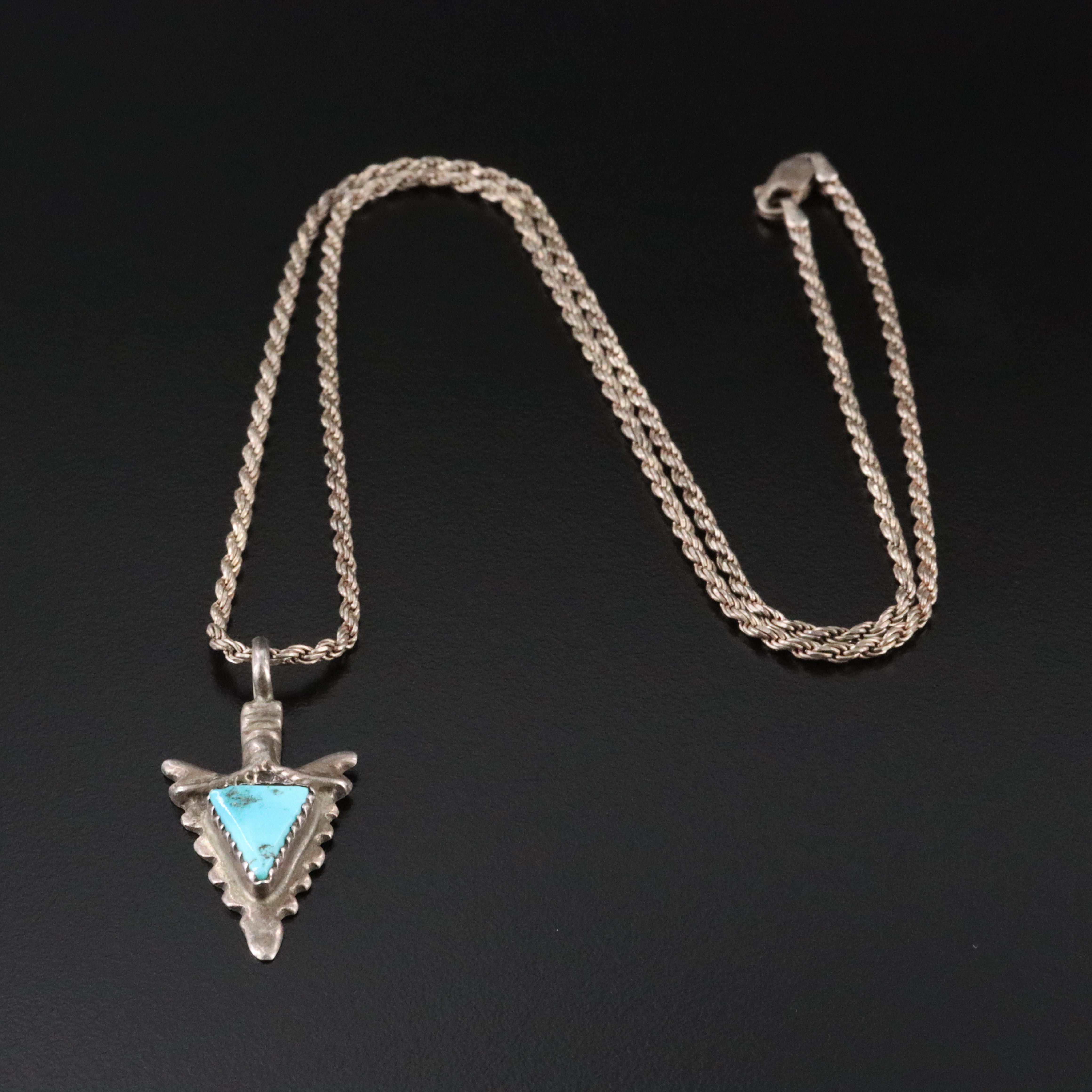 Sterling Turquoise Arrowhead Pendant Necklace | EBTH