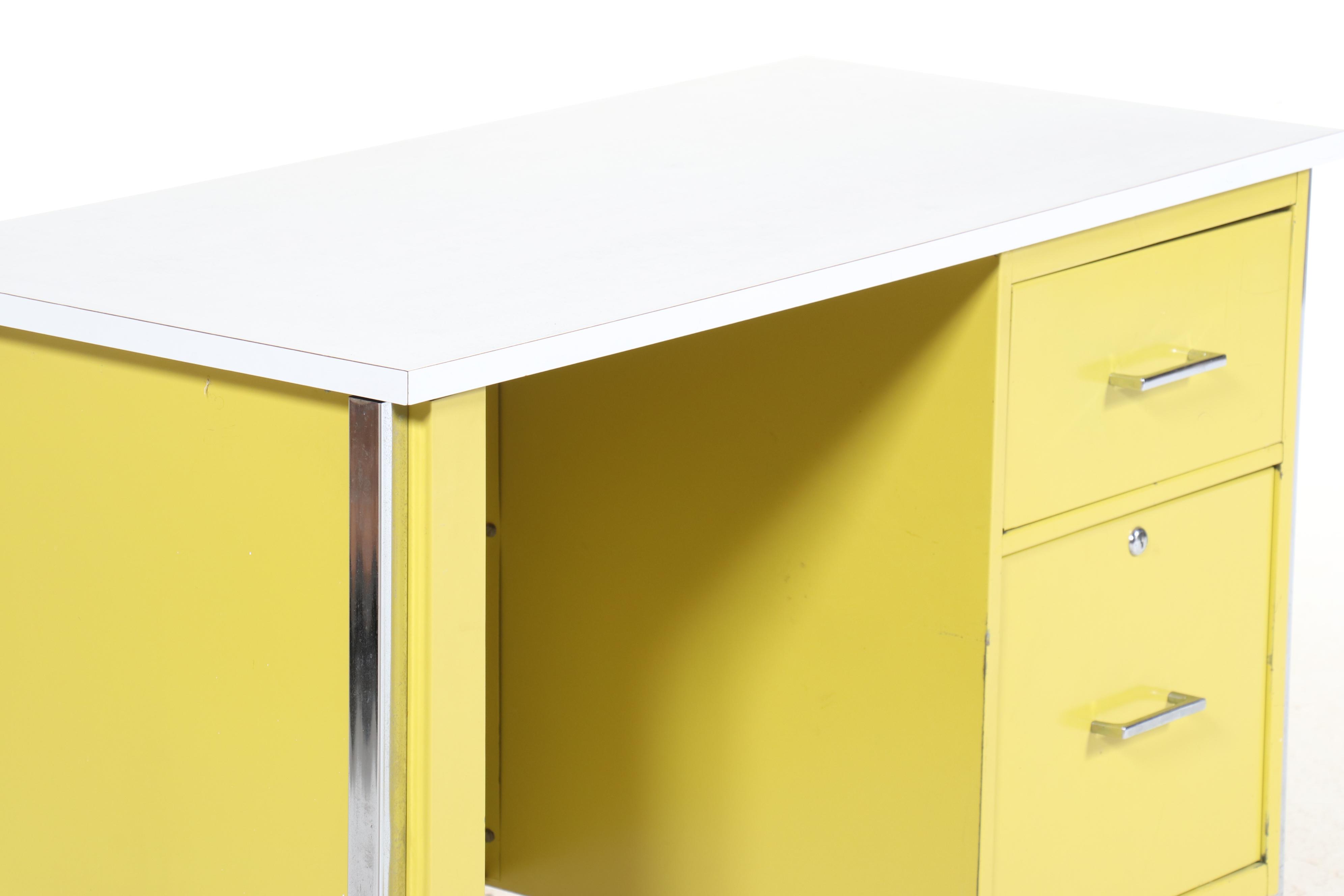 MCM Style Yellow Powder-Coated Metal Work Desk | EBTH