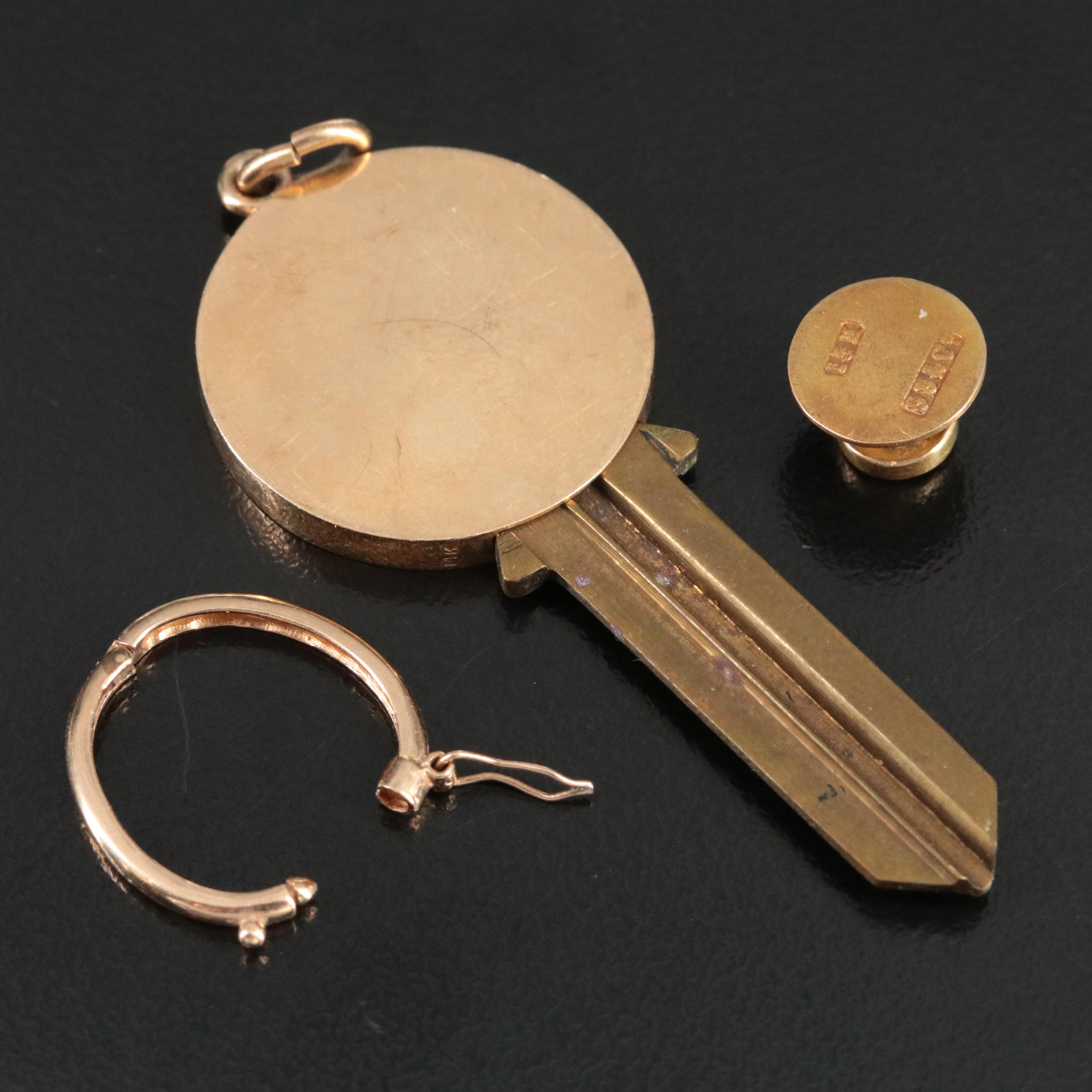 14K, 15K SS & Co.Diamond Accented Button, Key Ring and Key with Cover ...
