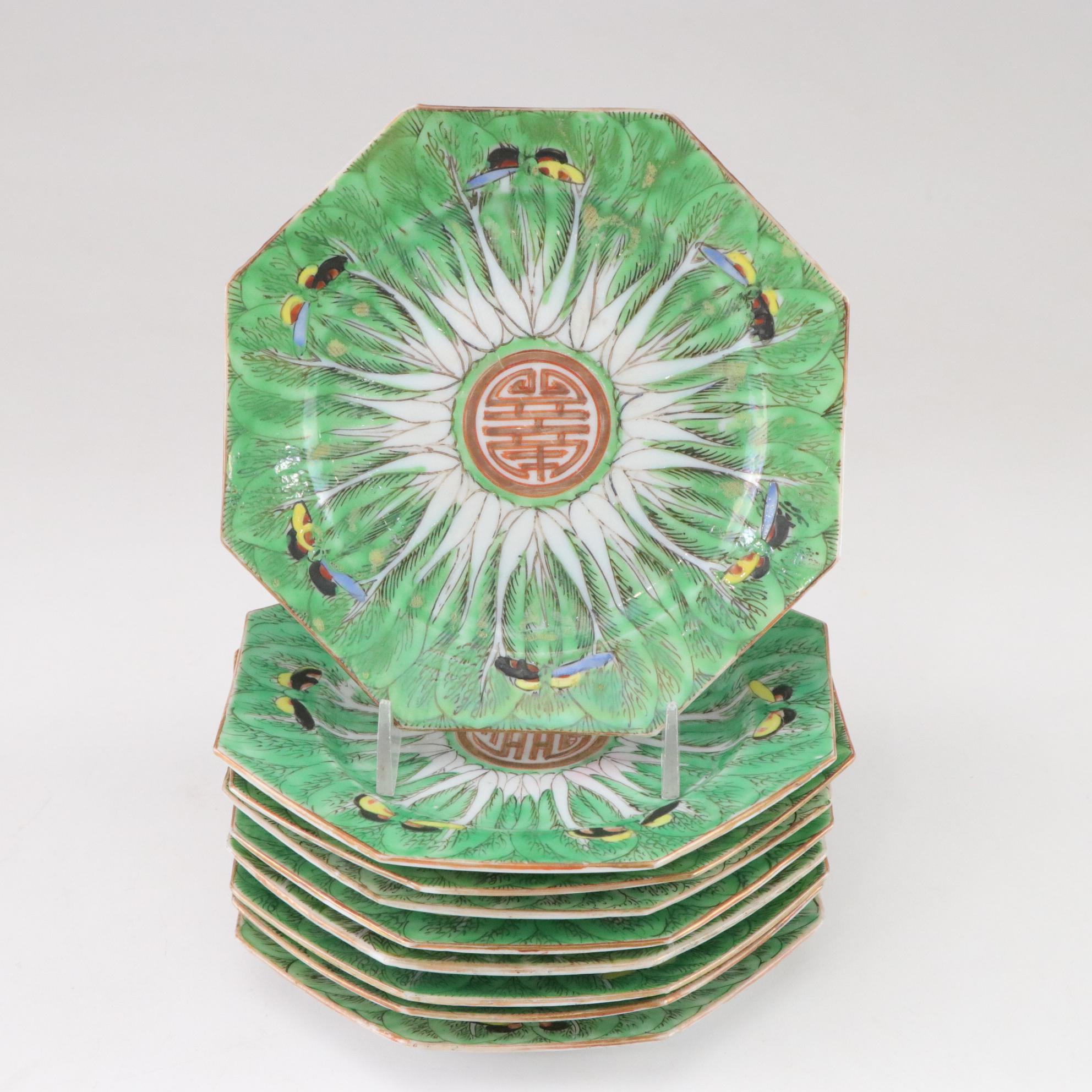 Chinese Famille Verte "Cabbage Leaf" Porcelain Dinnerware and Serving ...