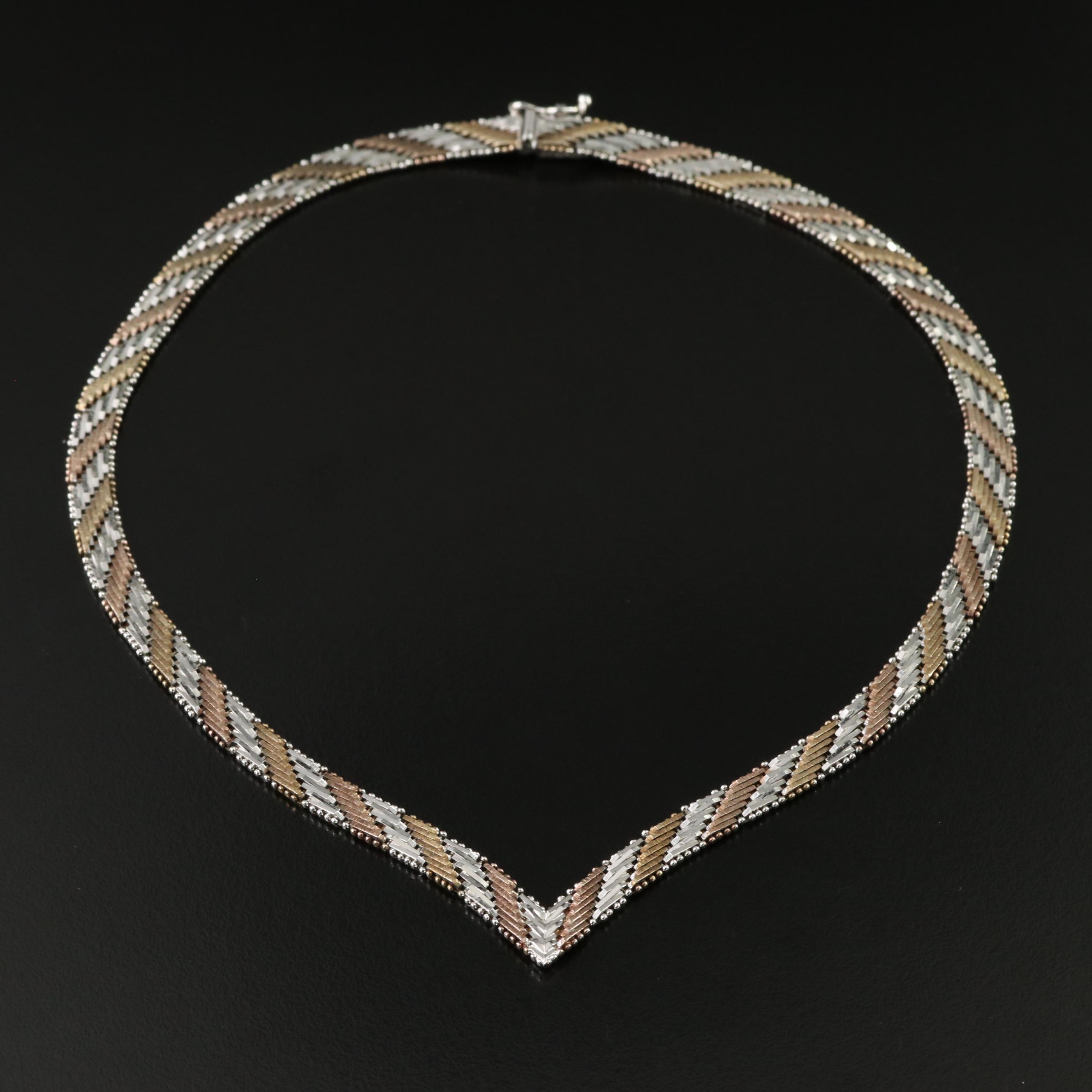 Sterling Tri-Color Chevron Riccio Chain Necklace | EBTH