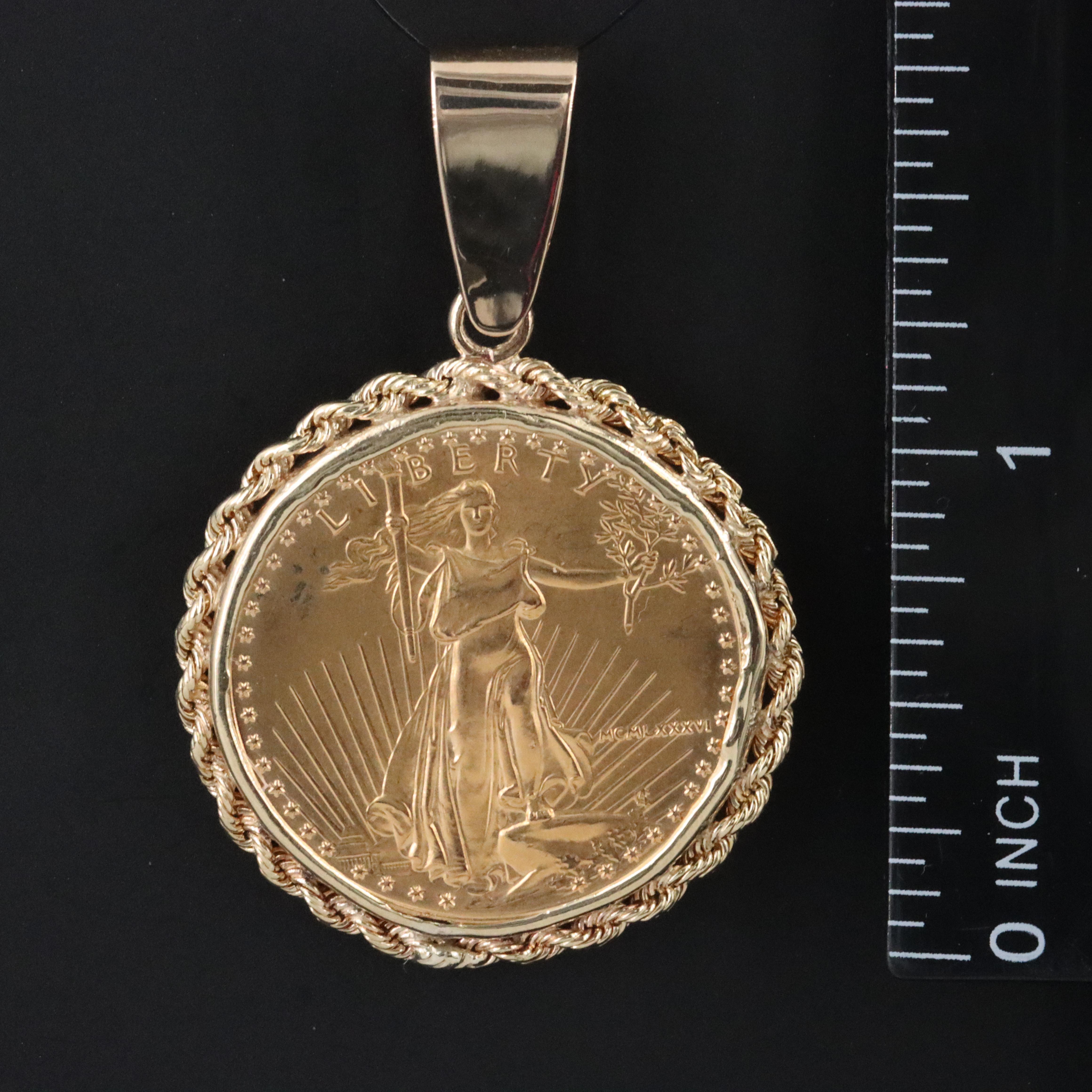 14K and 10K Pendant with 1986 $25 1/2-Ounce Gold Eagle Bullion Coin | EBTH