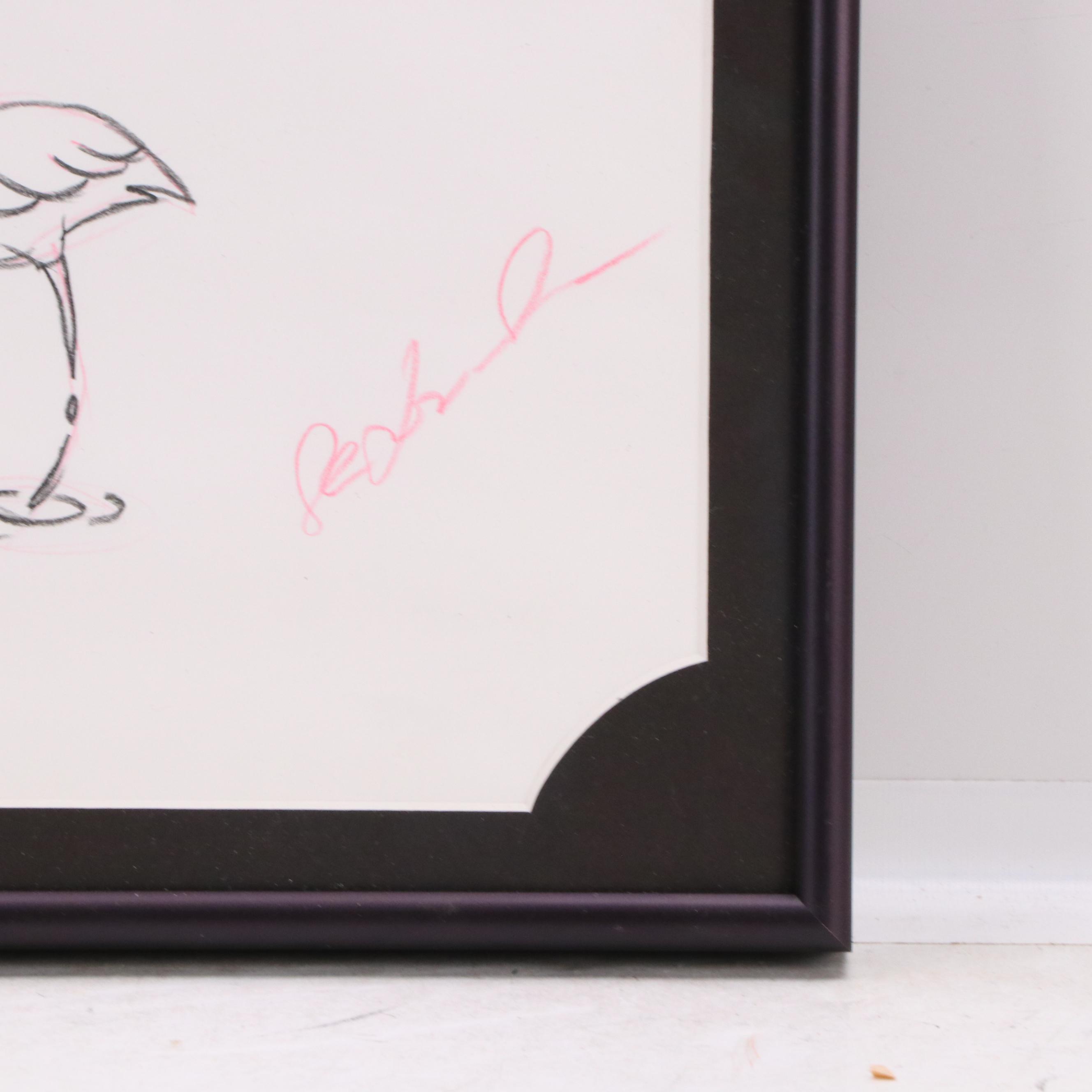 Mixed Media Drawing of Flamingo Yo-Yo from "Fantasia," Circa 2000 | EBTH