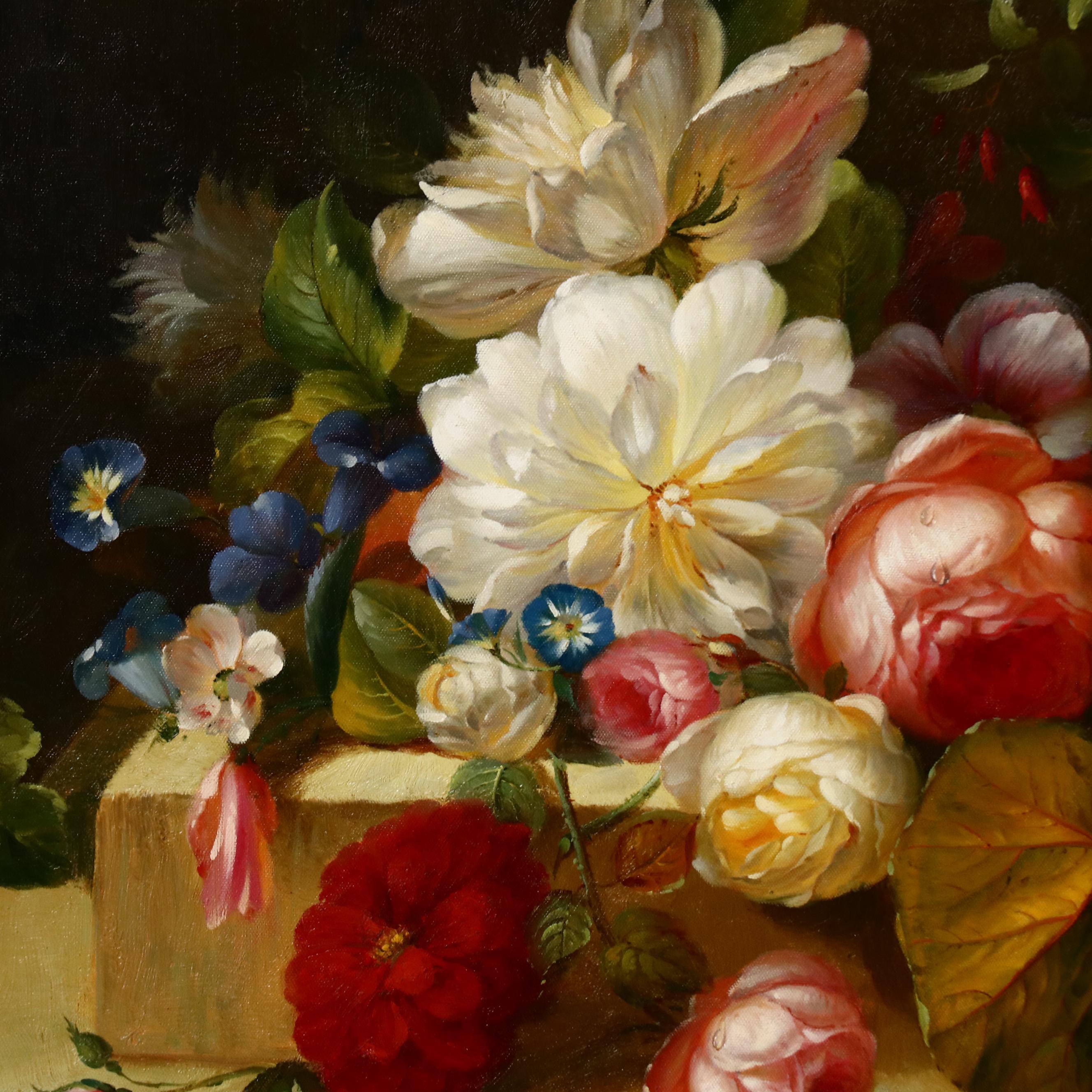 Large-Scale Still Life Oil Painting with Summer Blooms, 21st Century | EBTH