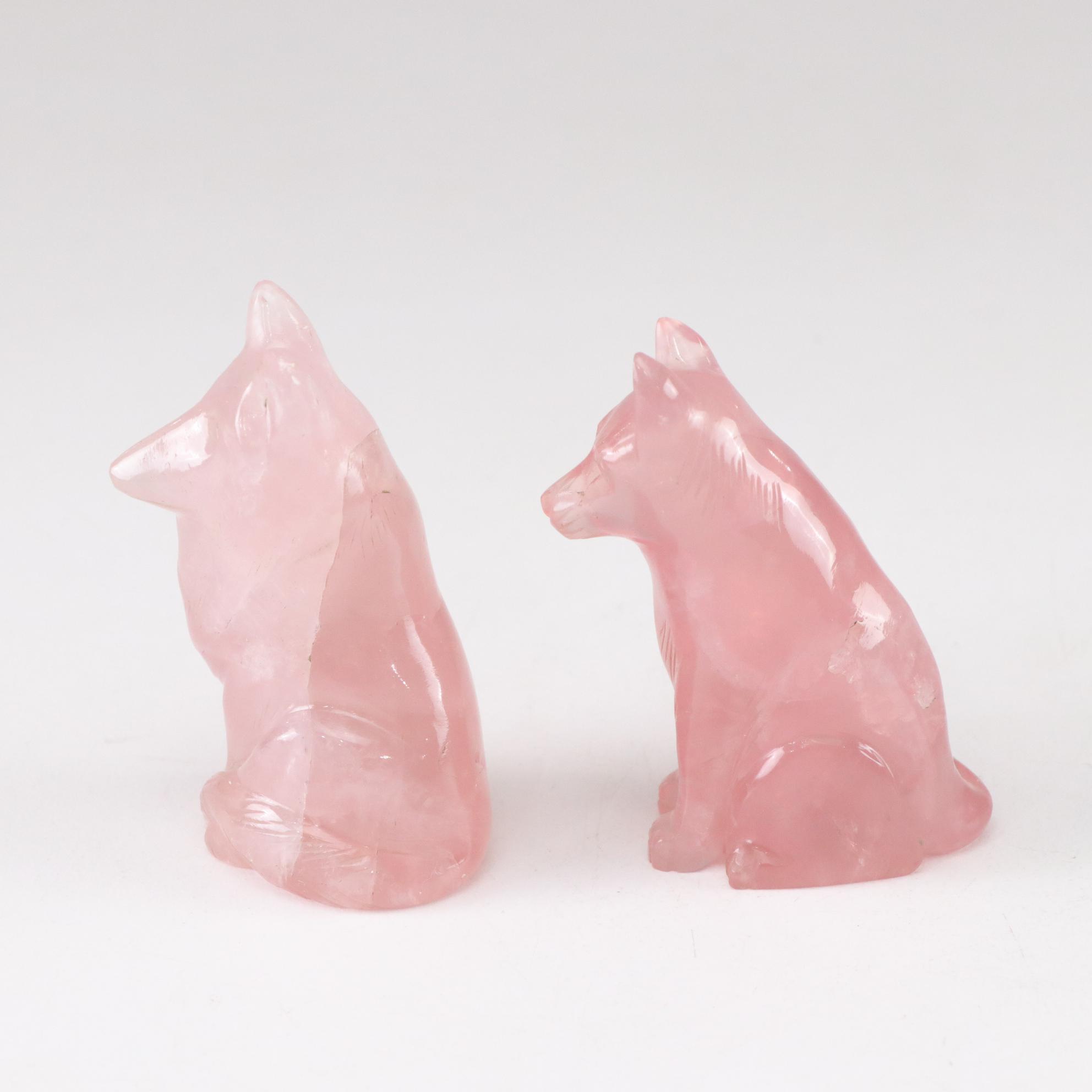Hand-Carved Rose Quartz Wolf and Dog Figurines | EBTH