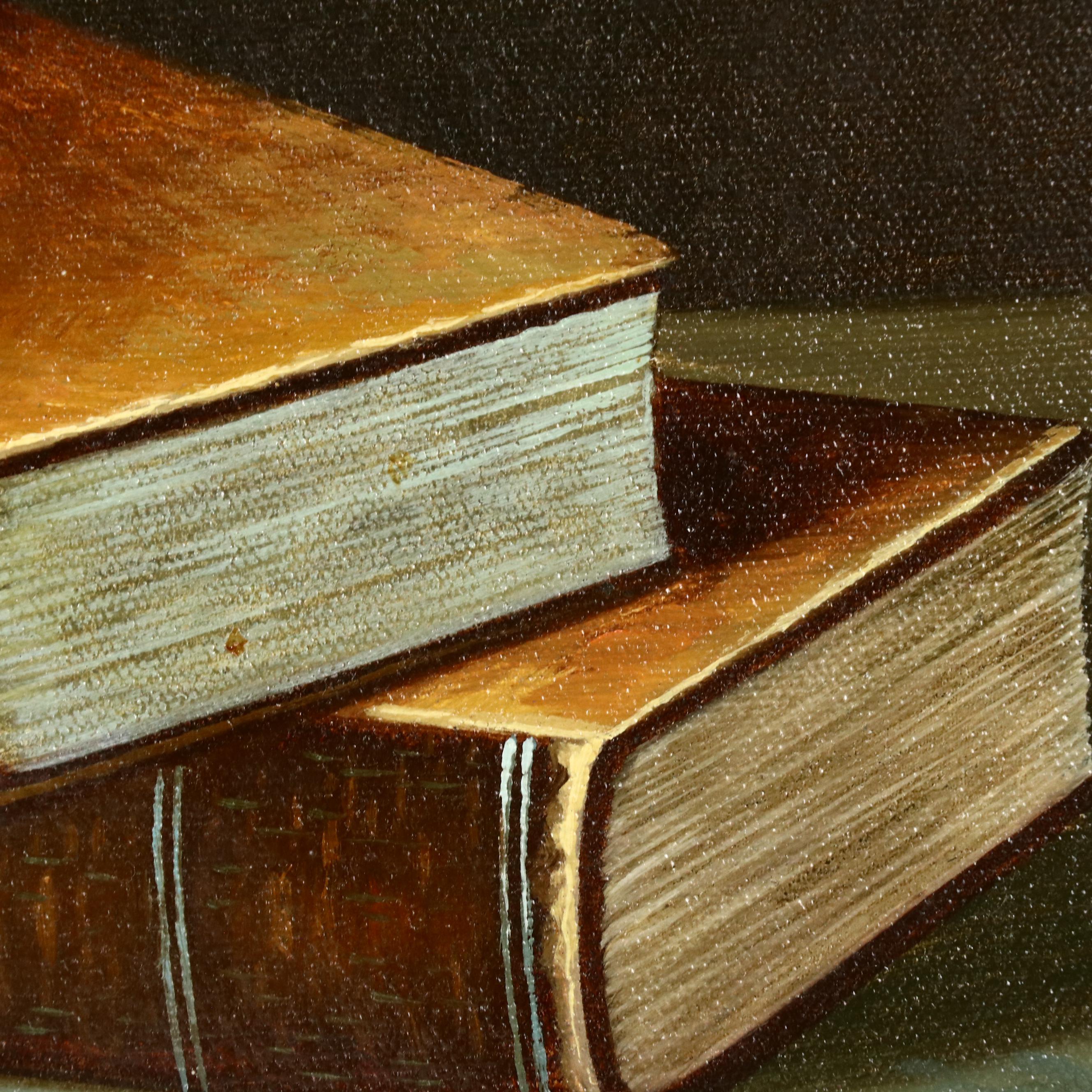 Still Life Oil Painting with Feather Quill and Ink, Late 20th Century ...